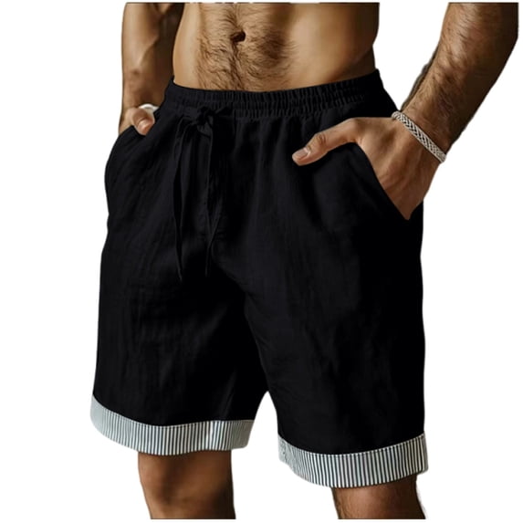 BangWanChi Mens Summer Shorts Men Solid Color Linen Short Pants Pocket ...