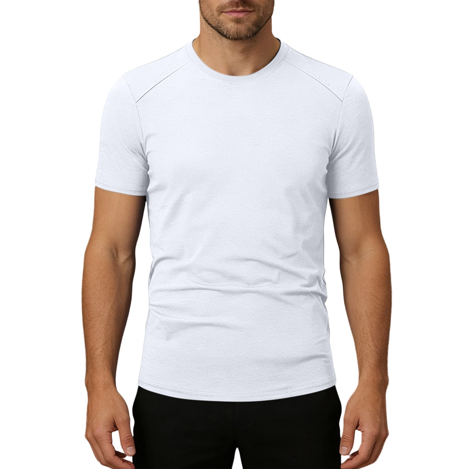 BangWanChi Mens Summer T-Shirts Men's Short Sleeved Round Neck Training ...