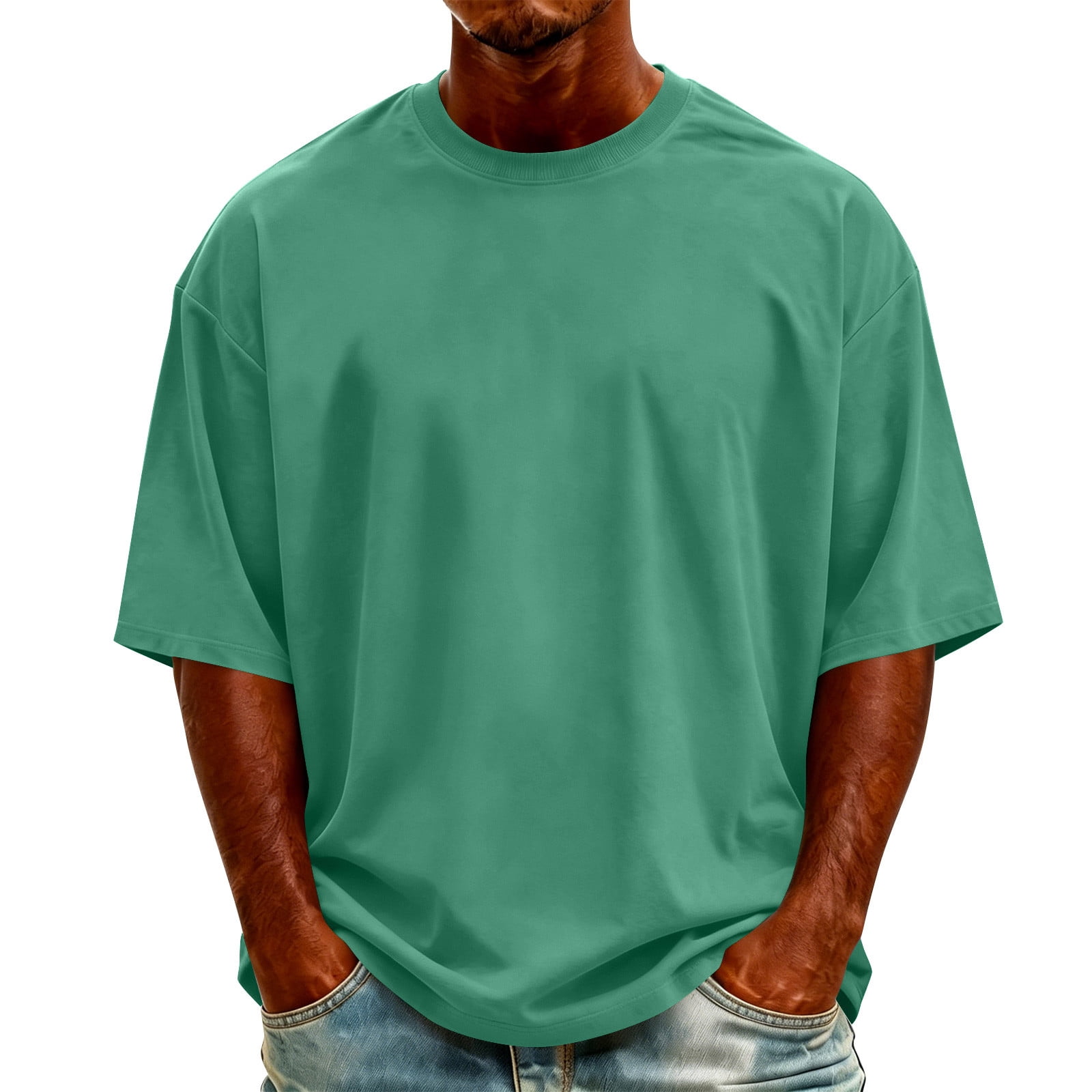 BangWanChi Mens T-Shirts Men's Summer Casual Solid Color Round Neck T ...