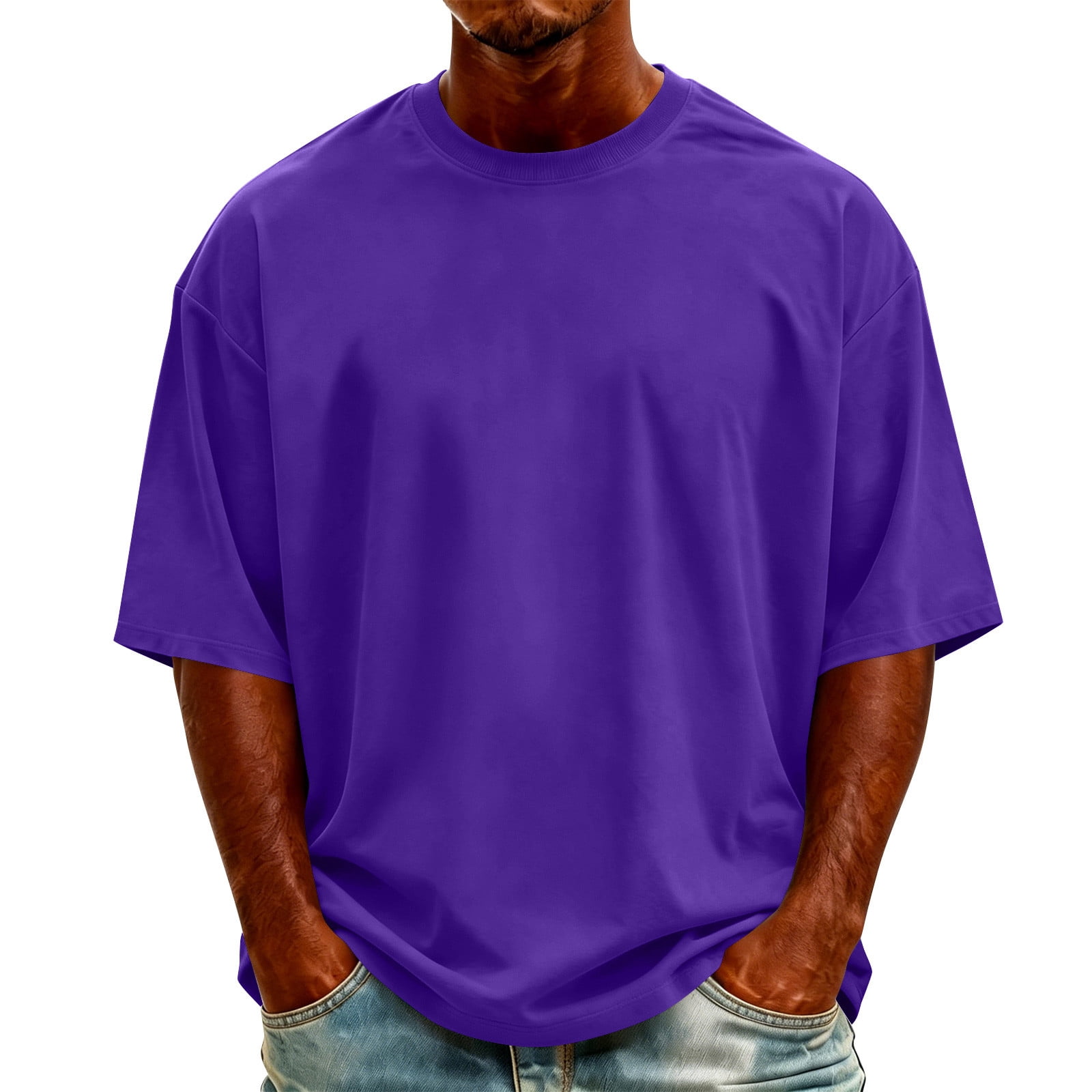 BangWanChi Mens T-Shirts Men's Summer Casual Solid Color Round Neck T ...