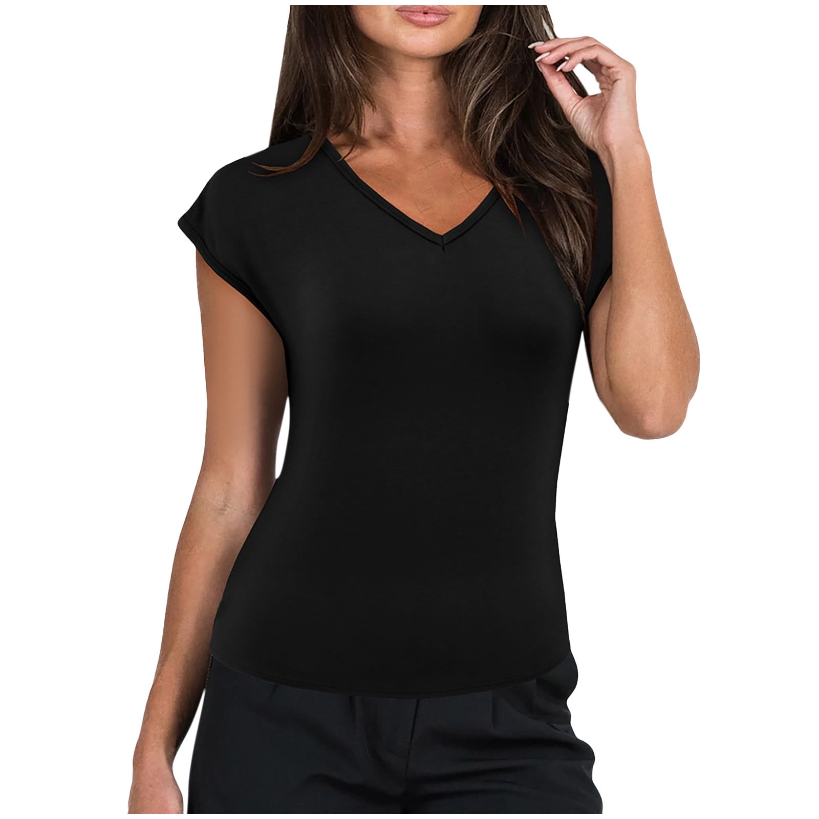 BangWanChi Plus Size Tops for Women 3XL Spring Summer Short Sleeve V ...