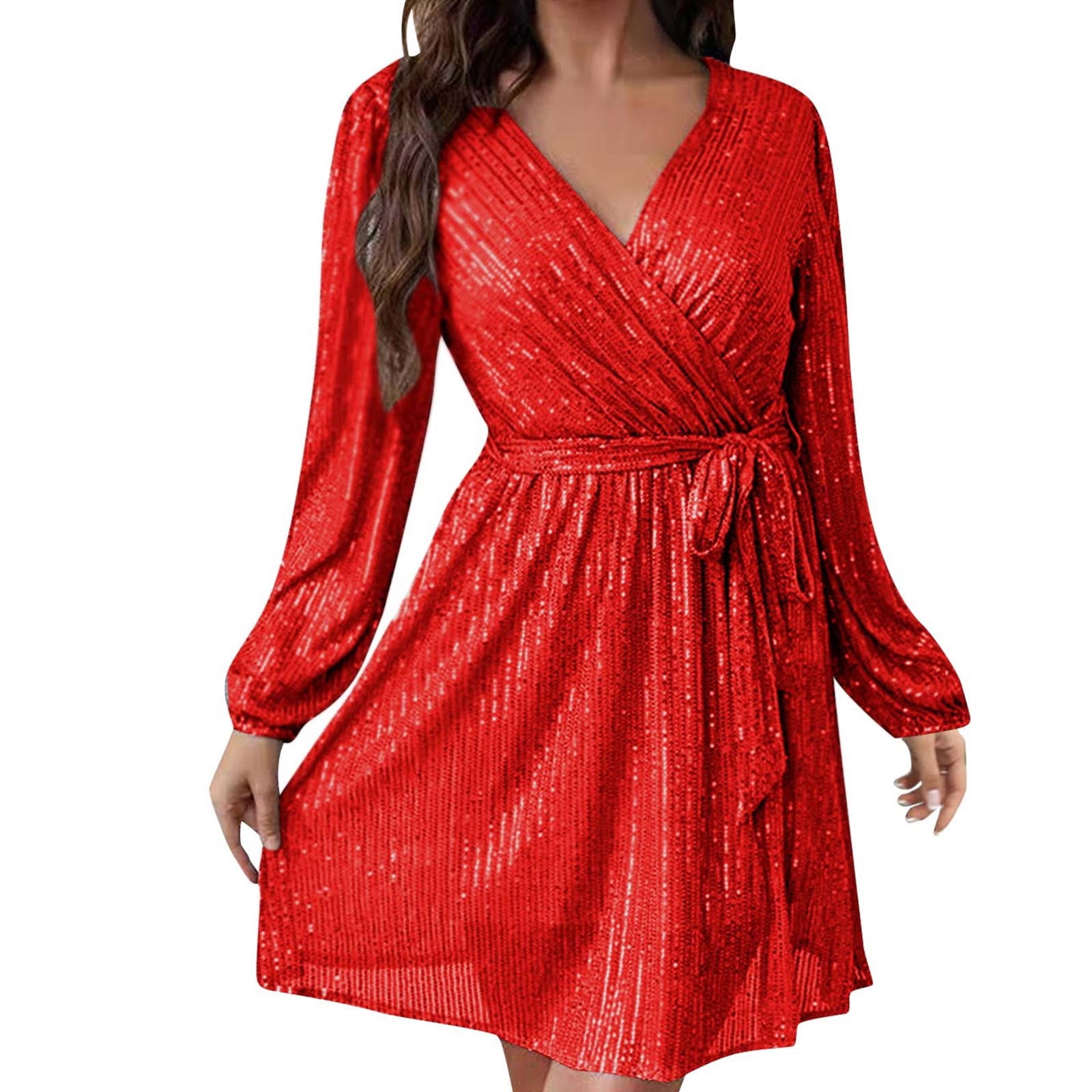 BangWanChi Red Dresses for Women Women's Fashion Solid Color Sequin ...