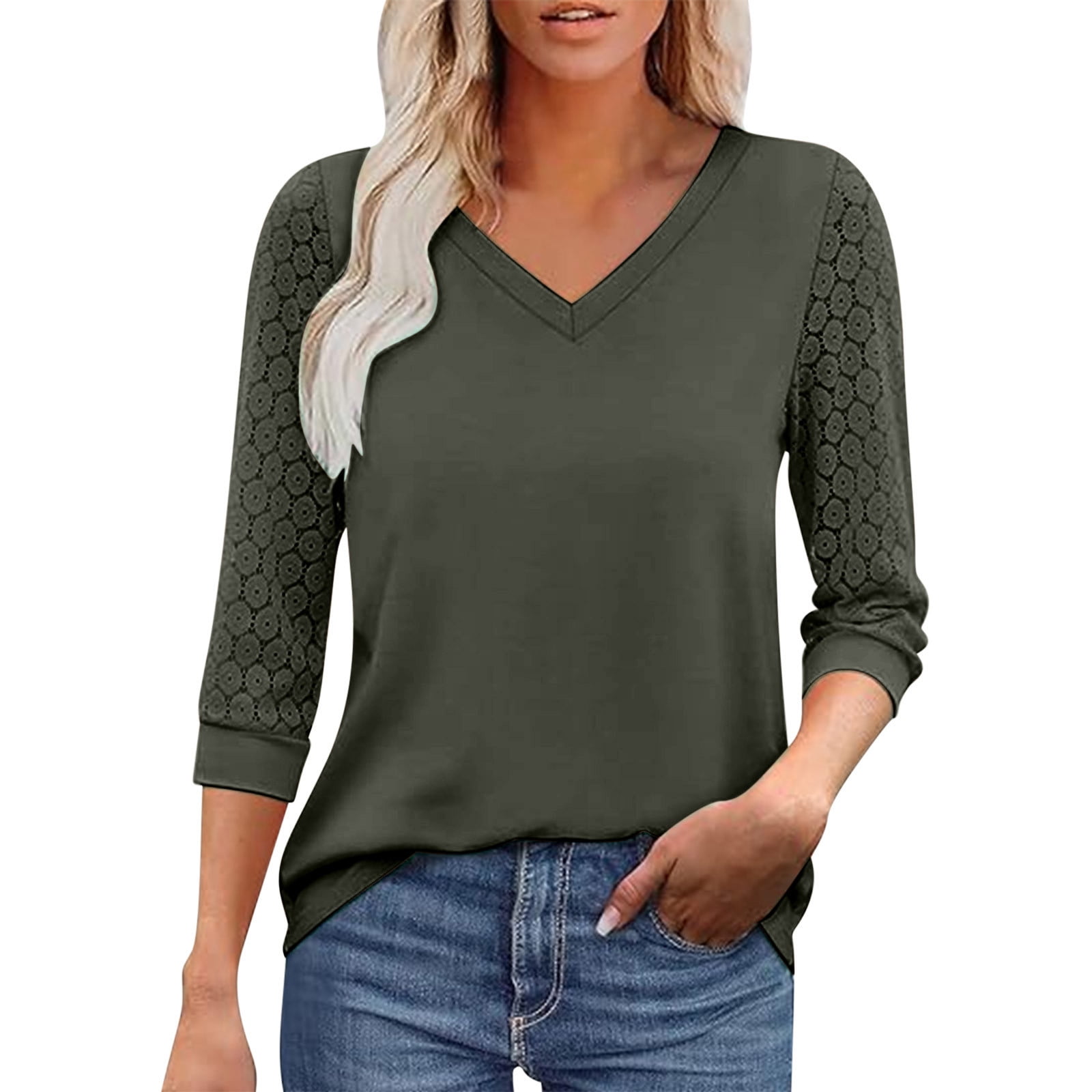 BangWanChi Summer Tops for Women Ladies' Casual Loose Solid Color V ...
