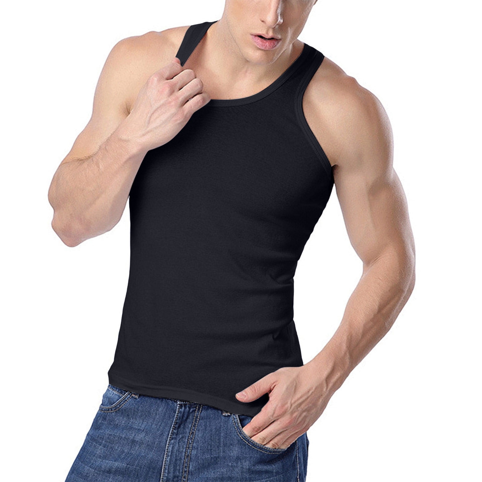 BangWanChi Tank Top Men Summer Solid Color Sleeveless Base Shirt Slim ...