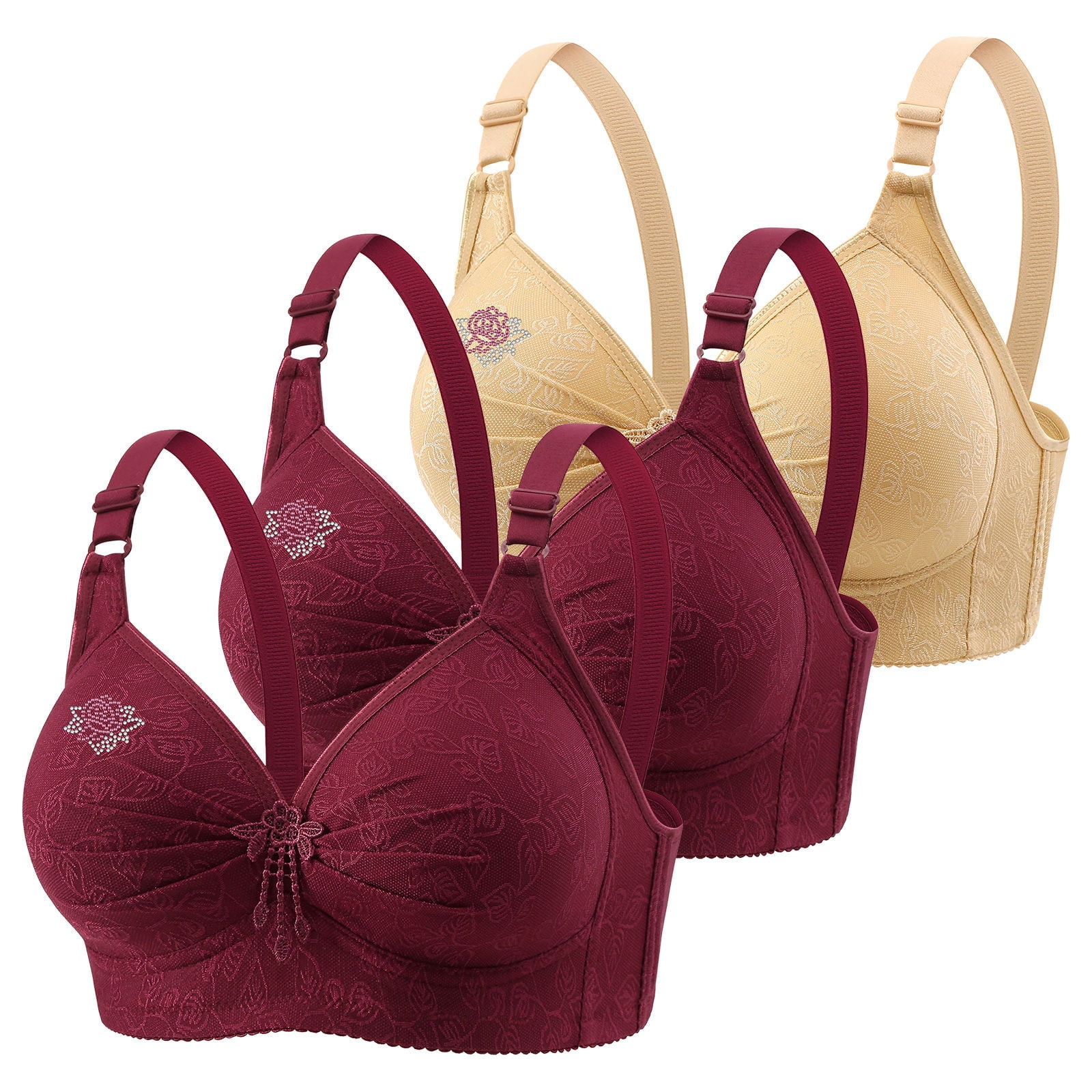 BangWanChi Wireless Bras for Women Pack Woman's Lace Flower Gathered ...