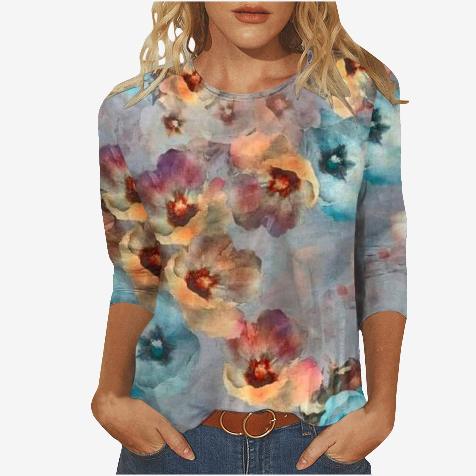 BangWanChi Women Clothing Sale Women Fashion Printed T-shirt 3/4 ...