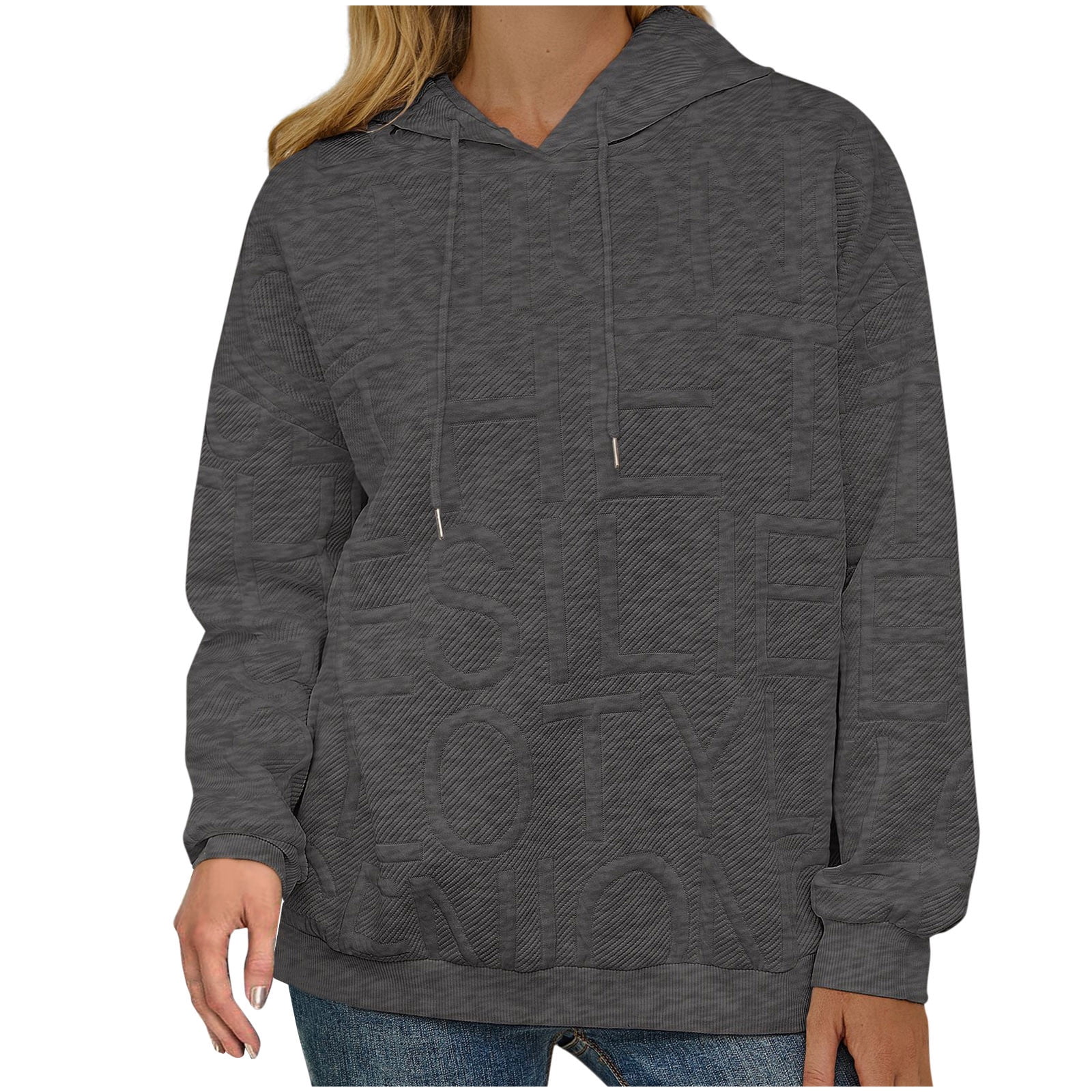 BangWanChi Women Fashion Casual Letter Loose Pullovers Long Sleeve ...