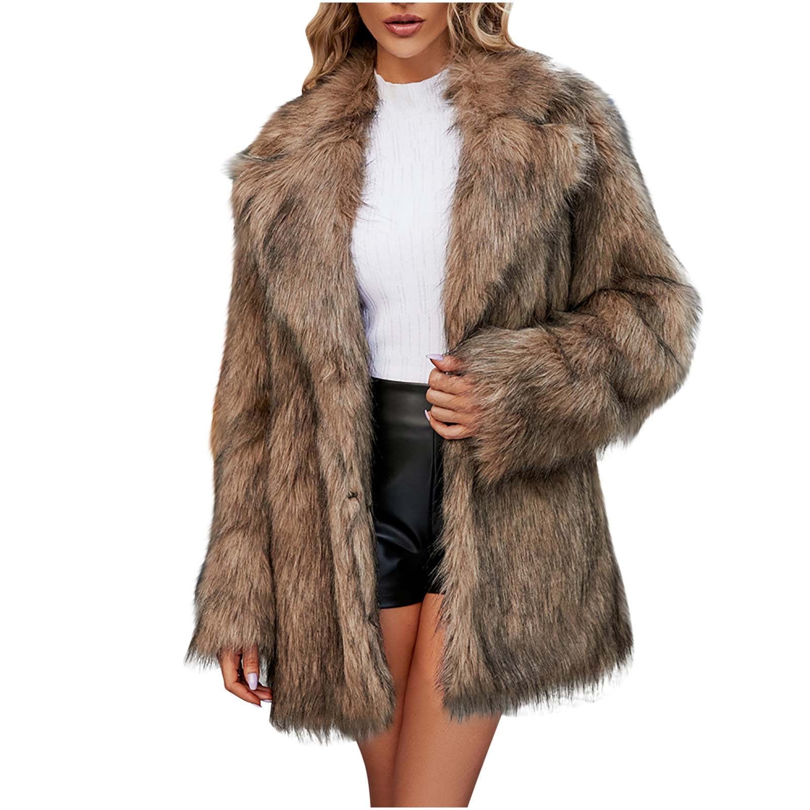 BangWanChi Women's Faux Fur Jackets & Coats Womens Ladies Warm Faux ...