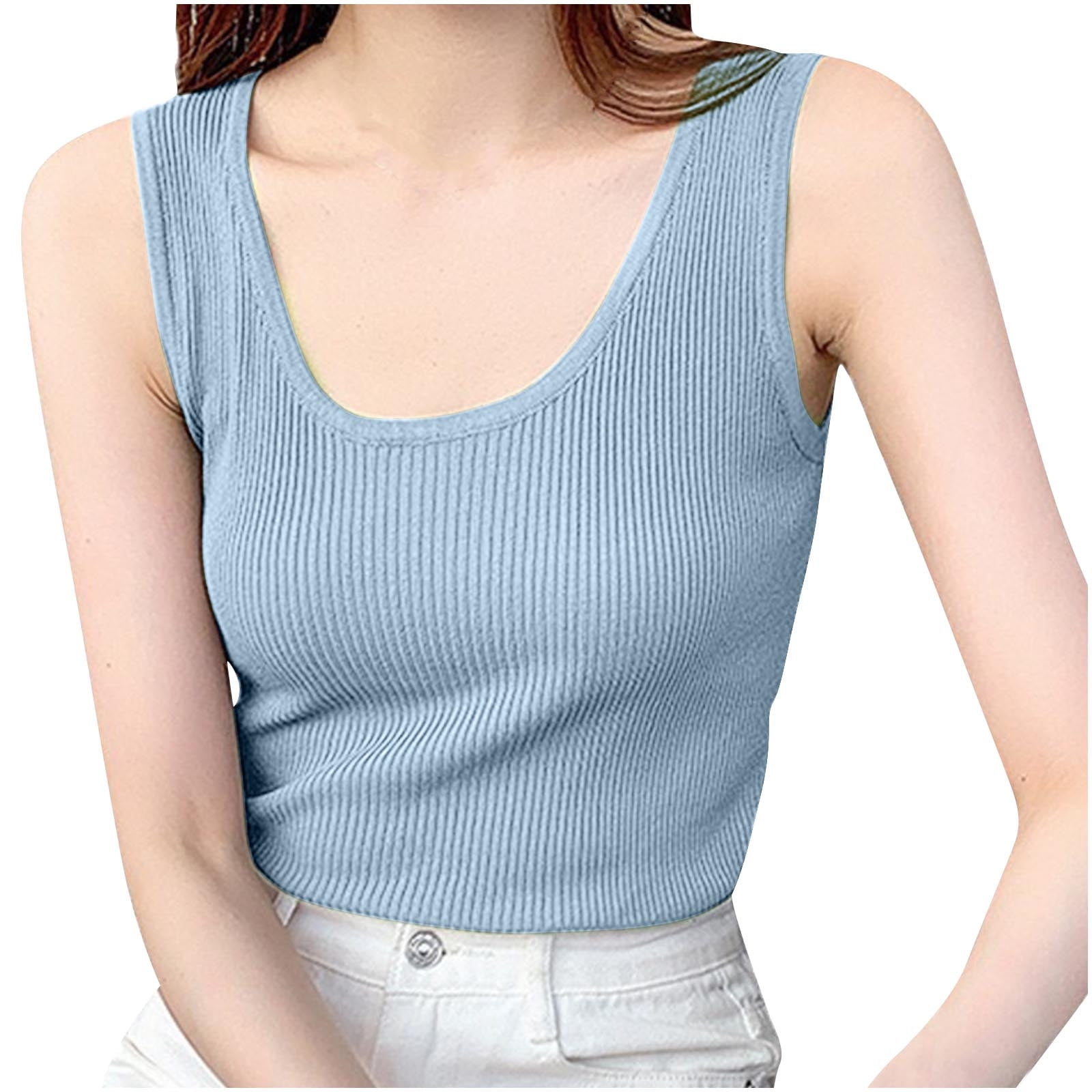 BangWanChi Women's Ice Silk Thread Camisole with Sleeveless Base Layer And Thin Top Round-Neck ...