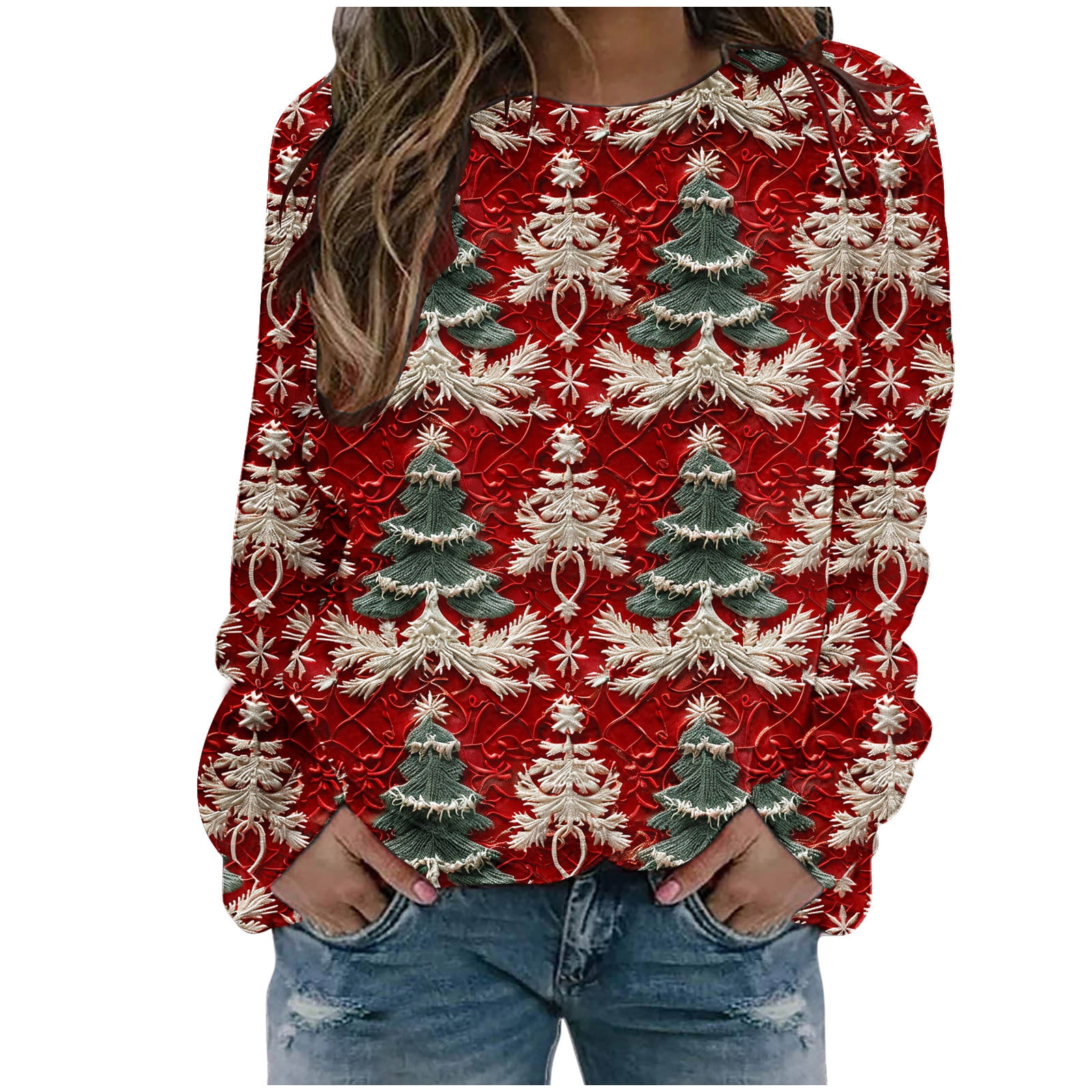 BangWanChi Women's Tops Christmas Print Blouse Women's Fall And Winter ...