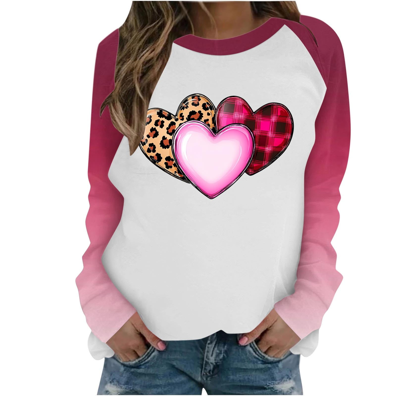 BangWanChi Women's Valentines Day Shirts Ladies' Casual Heart Printed ...