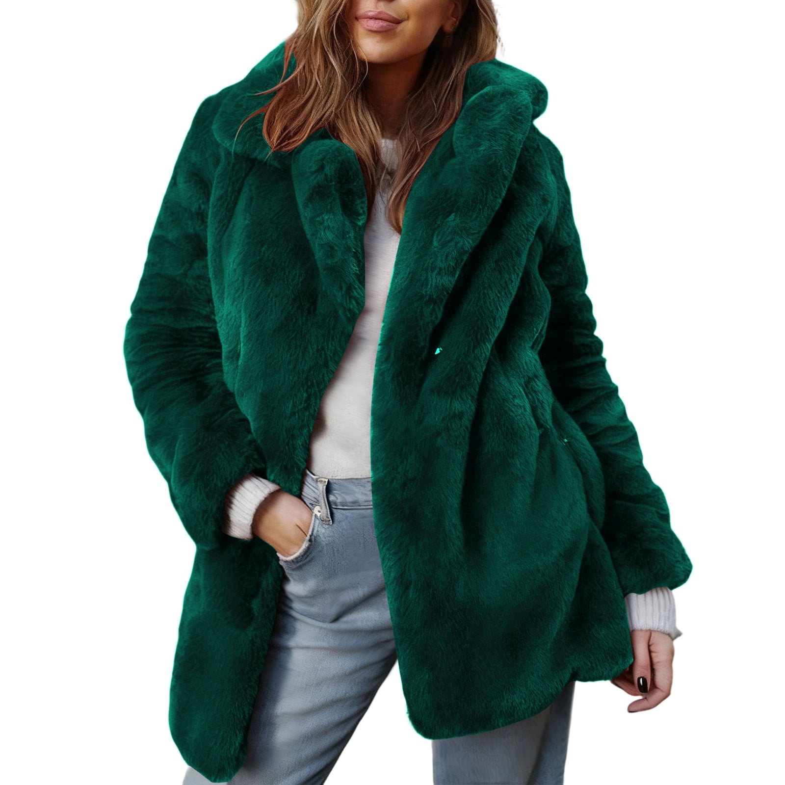 BangWanChi Women's Winter Jackets Solid Color Long Sleeve Warm Faux ...