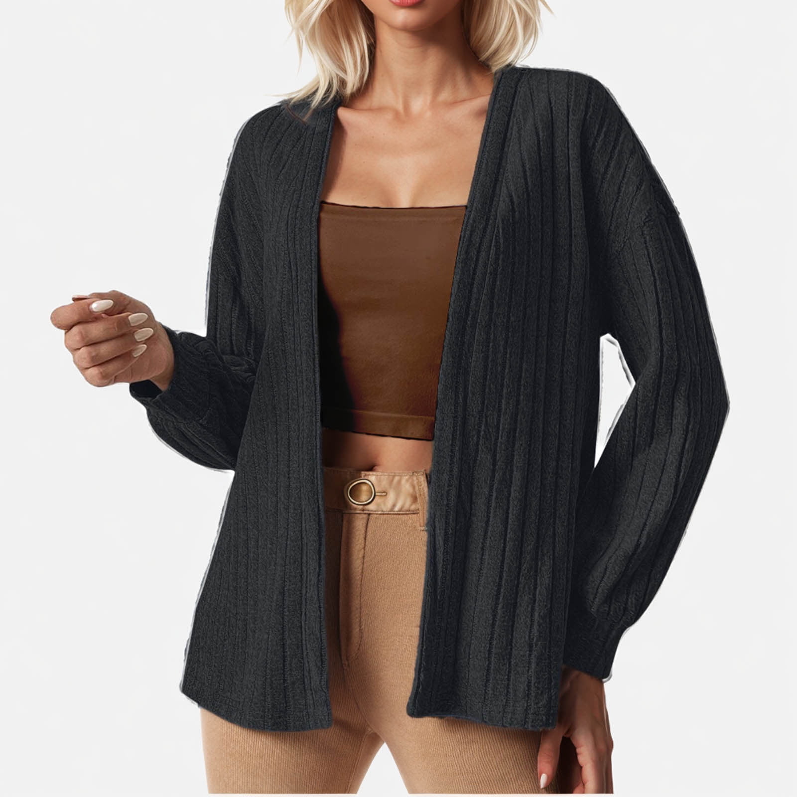 BangWanChi Womens Cardigan Sweaters with Pockets Women's Casual Long ...