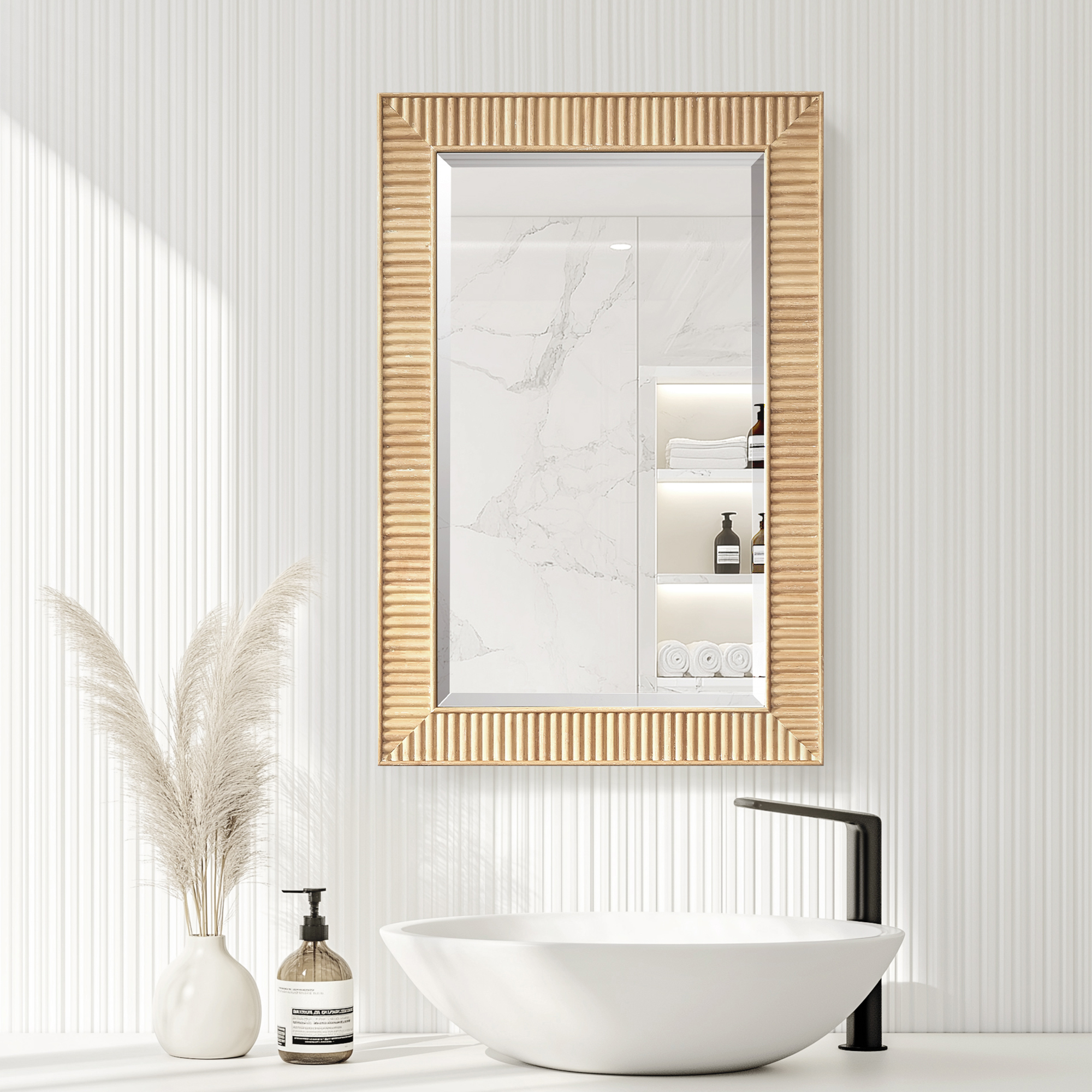 Bangalore 18.5 in.W x 28 in.H Wood Framed Medicine Cabinet in Washed ...