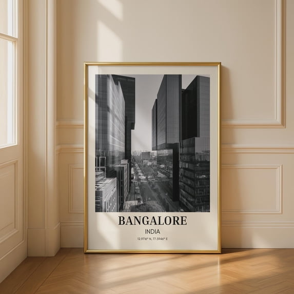 Bangalore City Print India Black And White Modern Skyline Wall Art ...