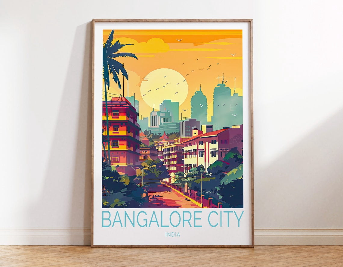 Bangalore India Modern City Skyline Print, Stretched Canvas Size 16x24 ...