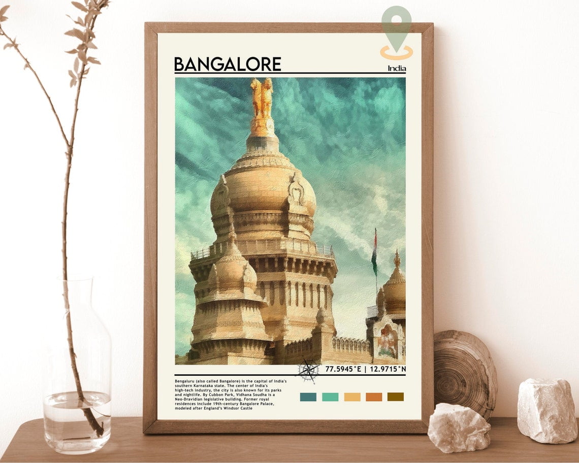 Bangalore Print, Vintage Poster, Bangalore Art, Bangalore Poster ...