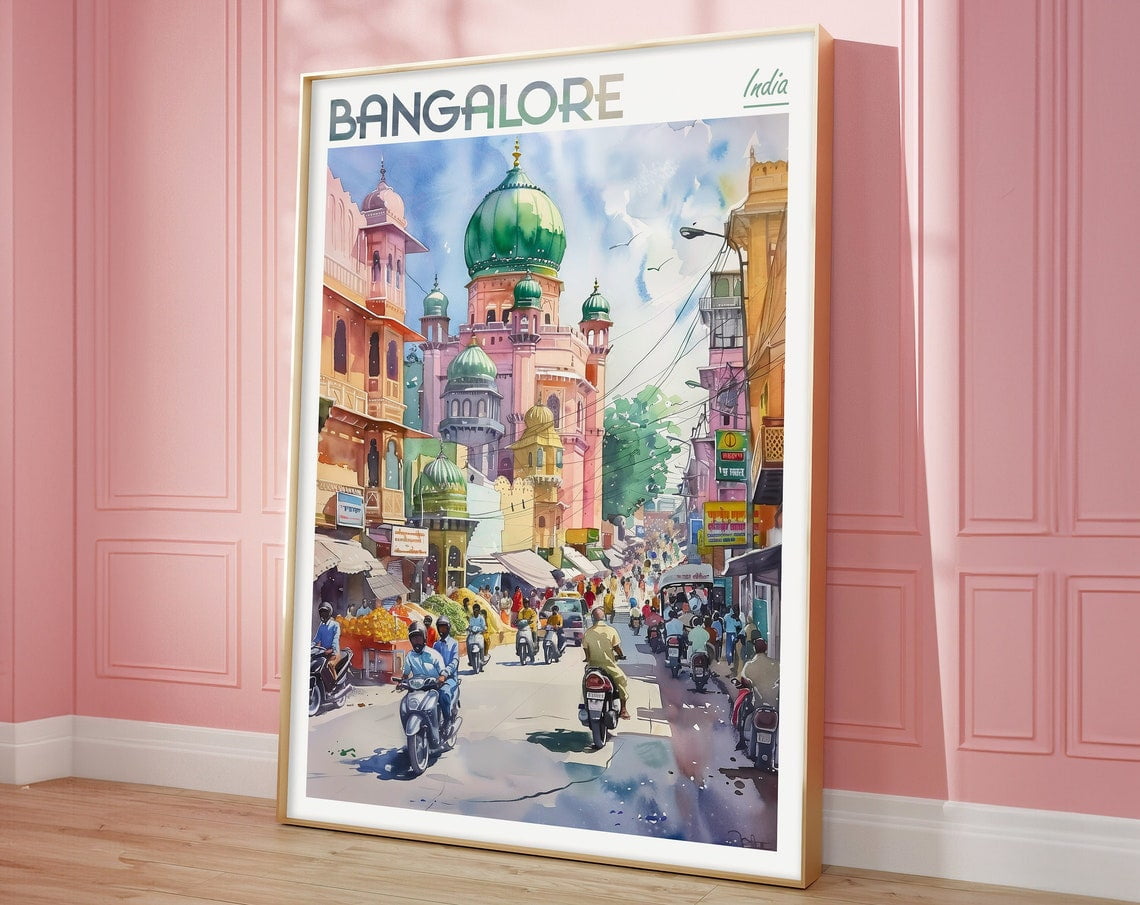 Bangalore Watercolor Poster - World Cities Wall Art - India South Asia ...