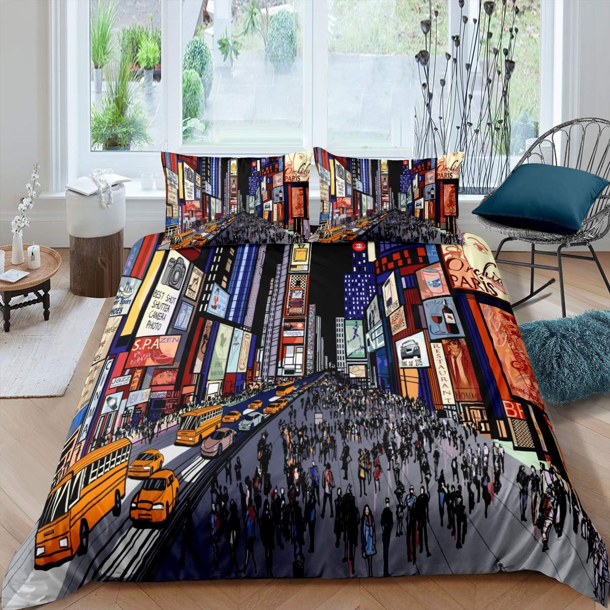 Bangkok Cityscape Print Bedding Set 3pcs for Kids Boys Bangkok Night View Comforter Cover Modern ...