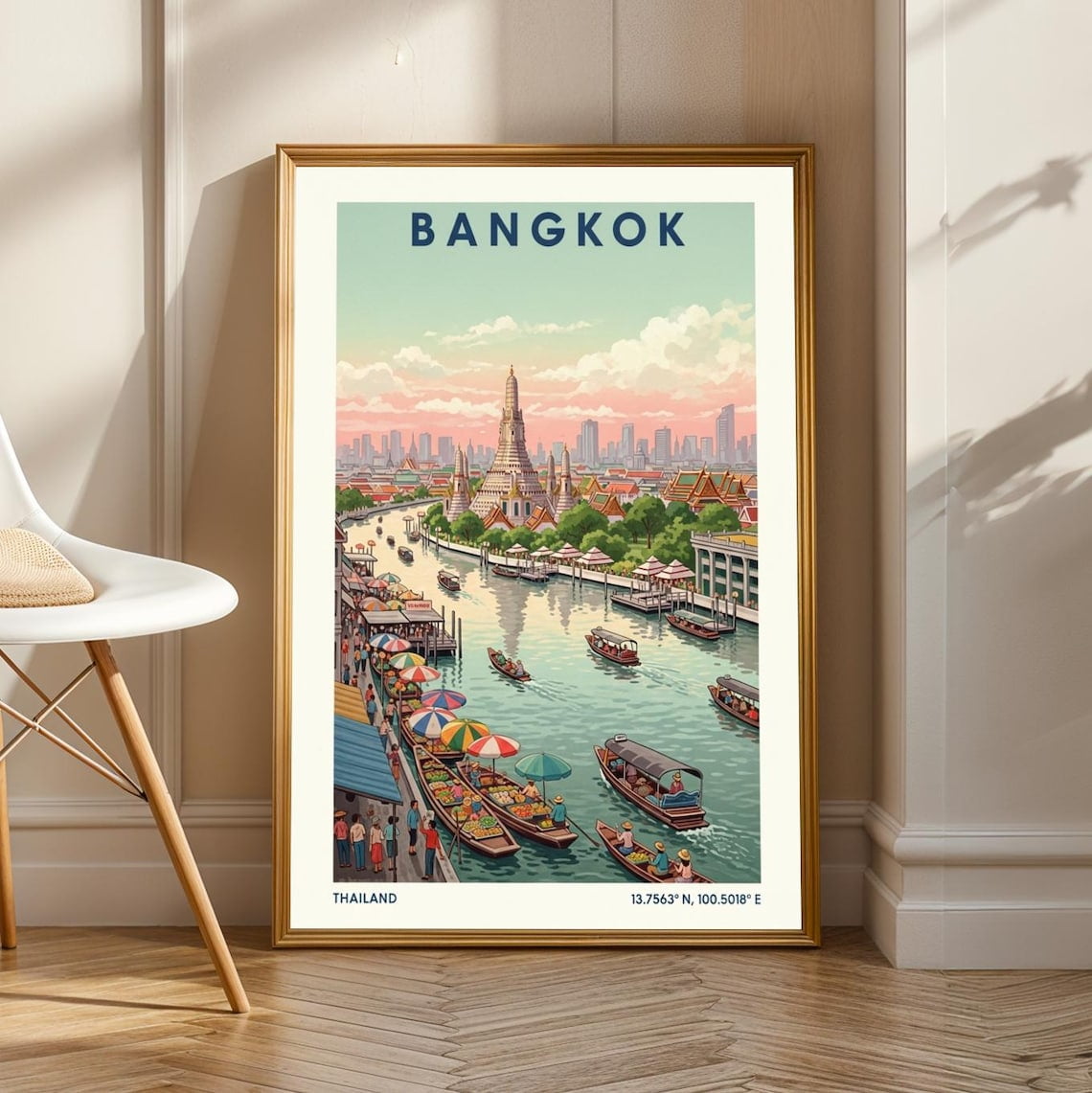 Bangkok Floating Market Art Print: Thailand Travel Poster, Unframed ...
