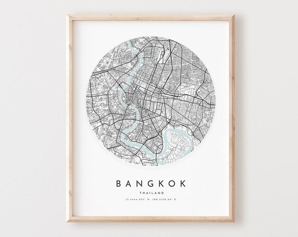 Bangkok Map Print, Bangkok Map Poster City Wall Art, Bangkok Road Map ...