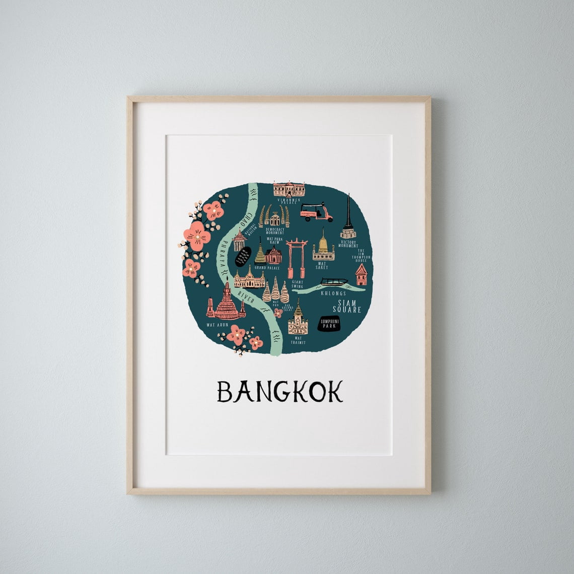Bangkok Map Print, City Wall Art, Unframed Paper Poster 11x14in ...