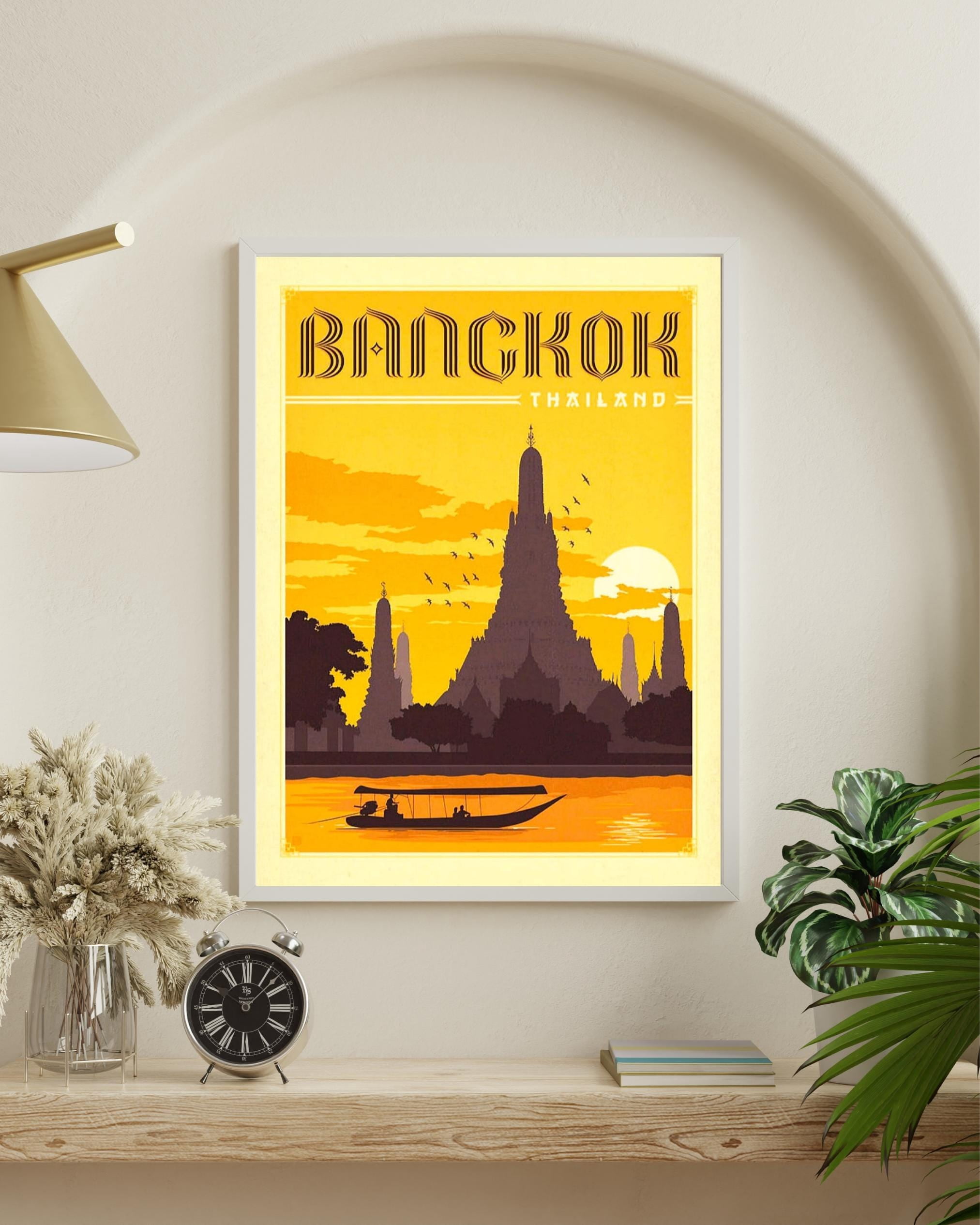 Bangkok Sunset Travel Poster, Wat Arun Temple, Longboat, Poster Only ...