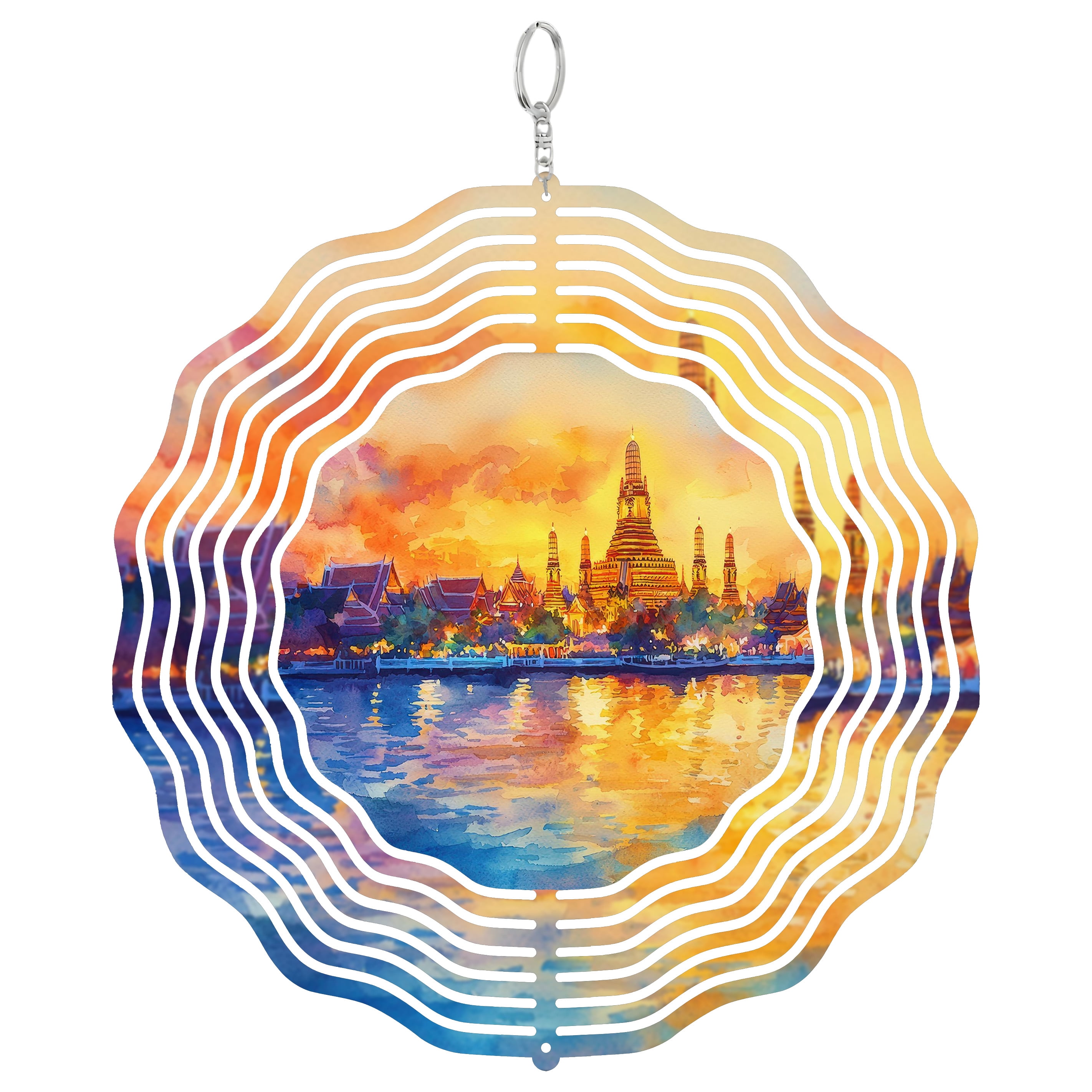 Bangkok Thailand City Temple 3D Wind Spinner Metal Kinetic Hanging ...
