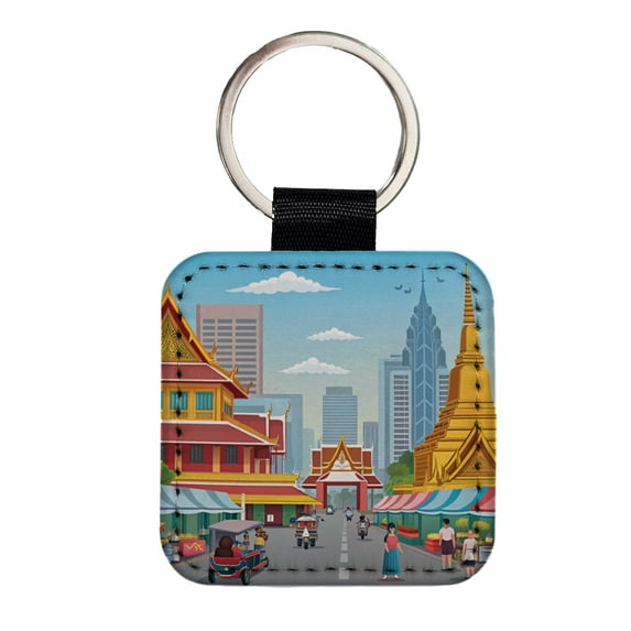 Bangkok Thailand Drawing Faux Leather Square Keychain - Walmart.com