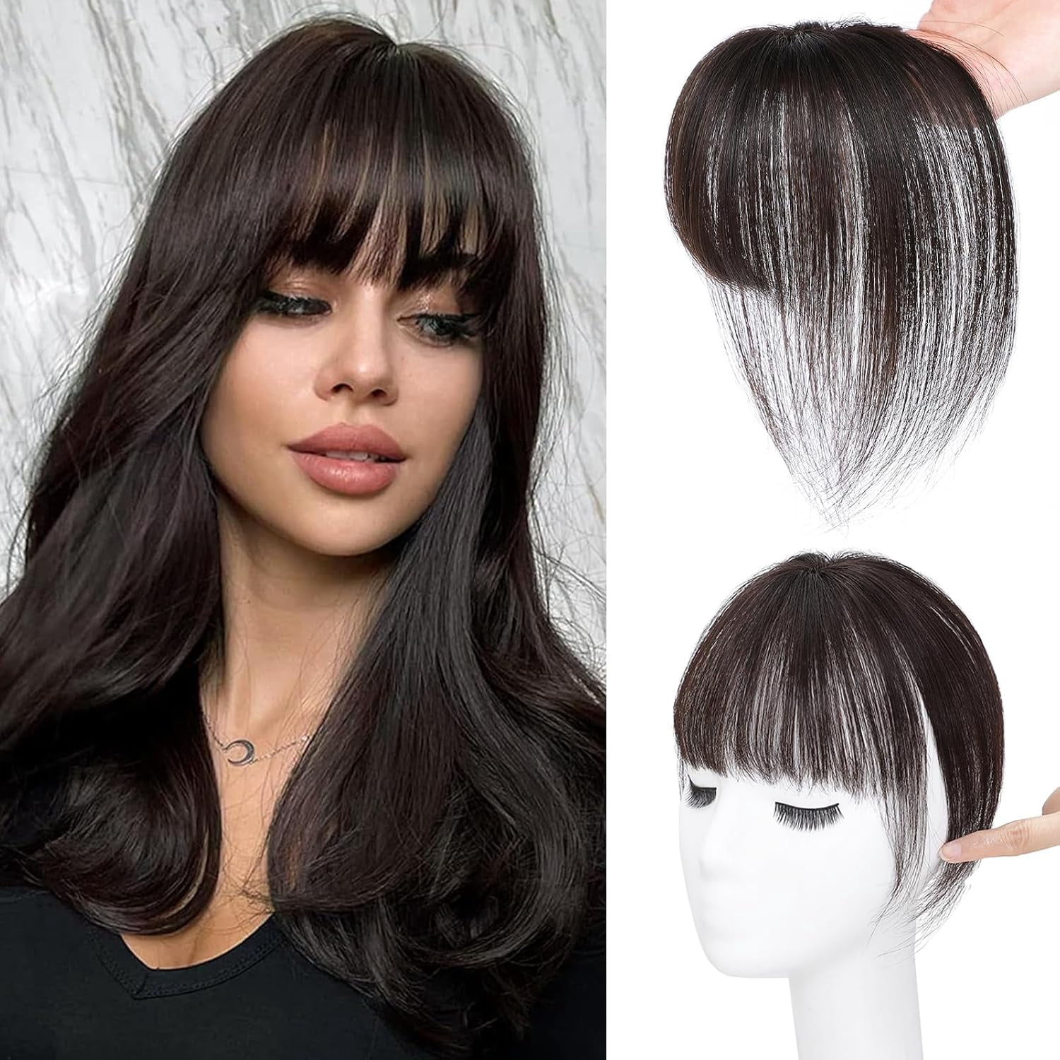 Bangs Hair Clip, 360° 3D Cover Clip in Bangs 100% Real Human Hair ...