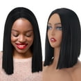 Bangs Medium Long Parted Long Womens Black Wig Straight Wig Wig