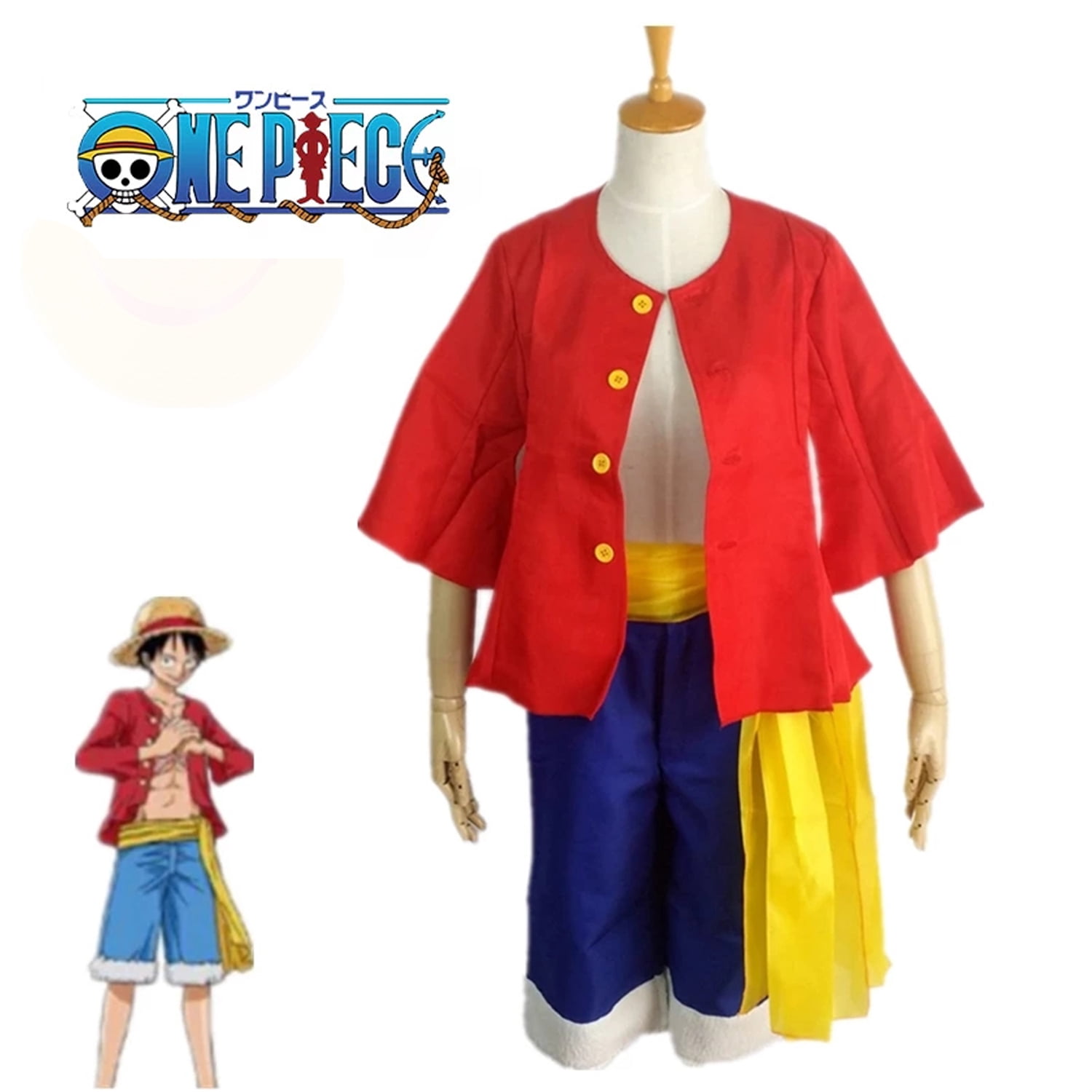 Bangyan Anime Monkey D. Luffy Cosplay Costume Red Tstirt Pants Outfit ...