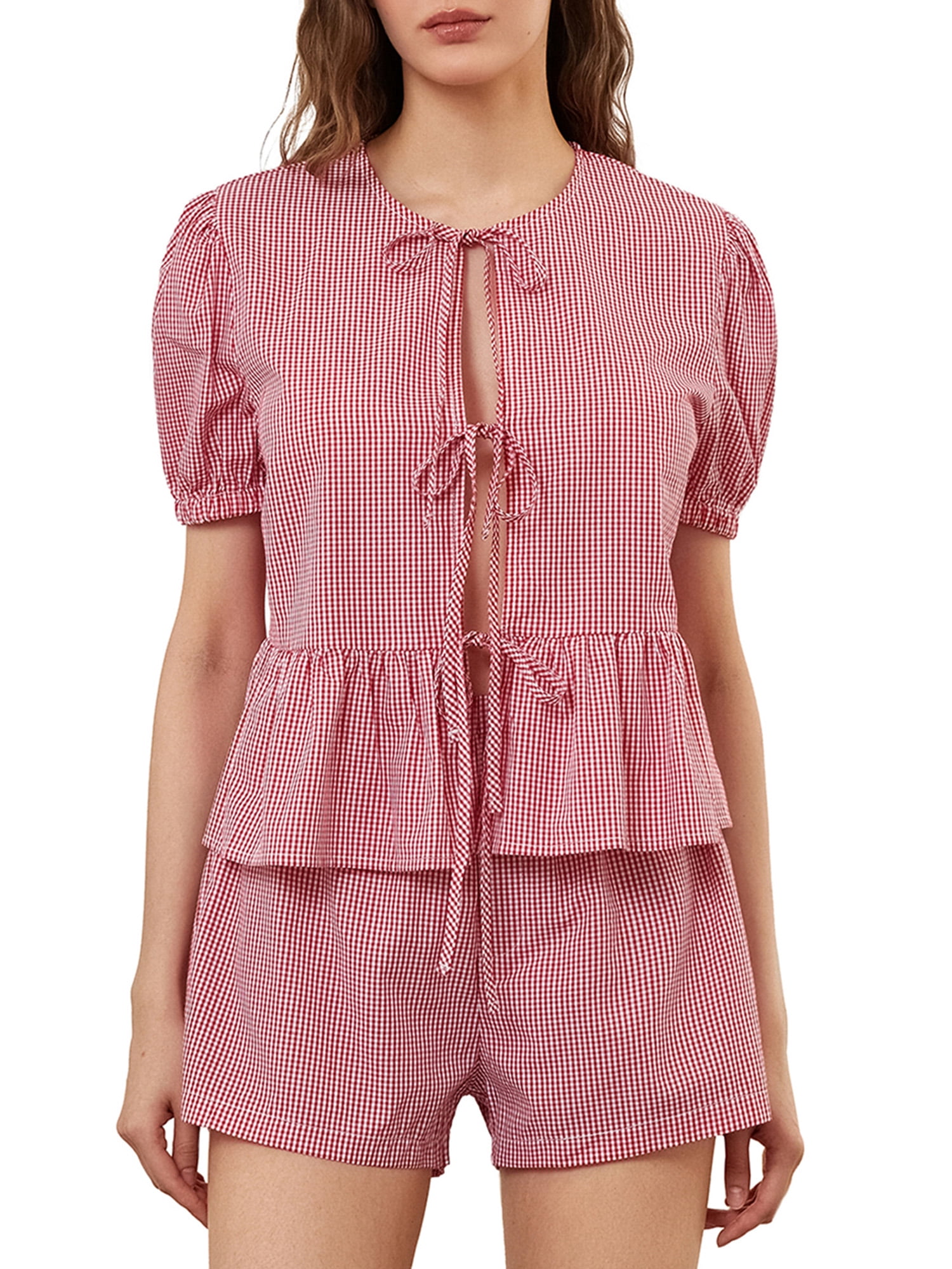 Bangyeer 2 Piece Outfits For Women Y2K Lounge Sets Pajama Sets Bow Tie ...