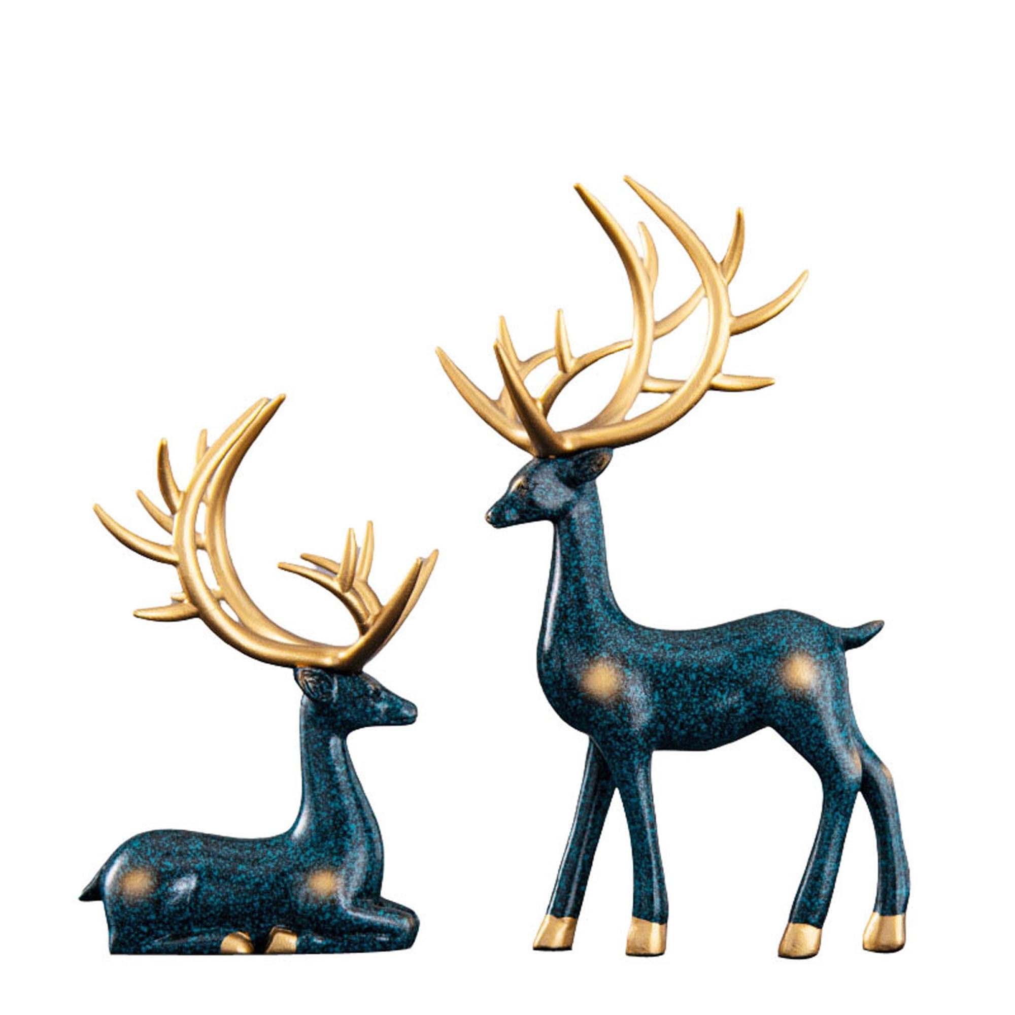 Bangyeer 2pcs Standing and Sitting Reindeer Resin Sculpture Christmas ...