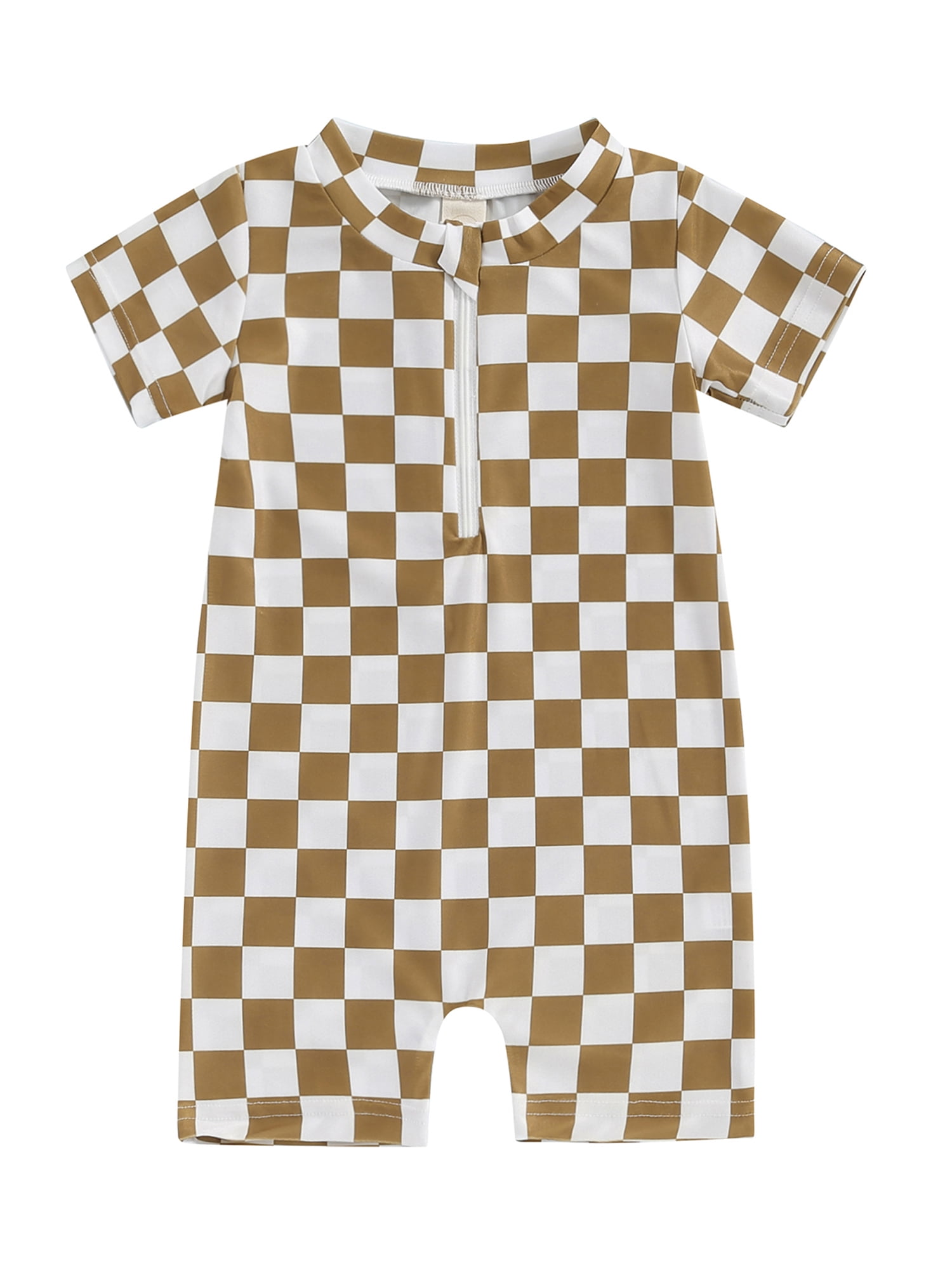 Bangyeer Baby Boy Girl Swimsuit Toddler Checkered Print Half Zip One Piece Bathing Suit 1-4Years ...