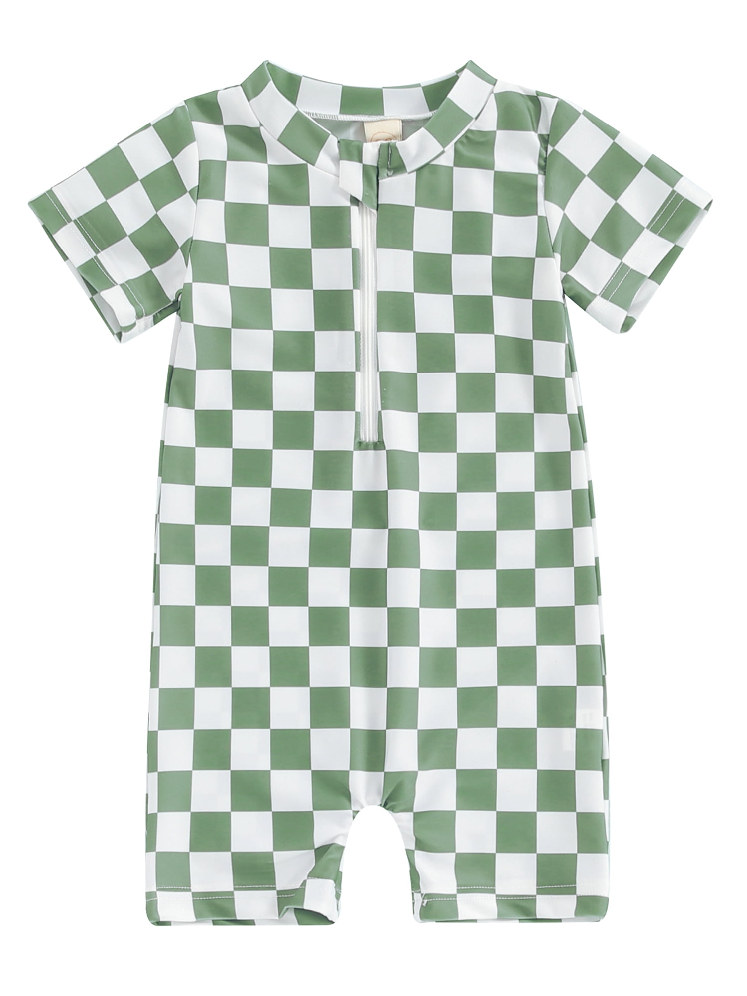 Bangyeer Baby Boy Girl Swimsuit Toddler Checkered Print Half Zip One ...