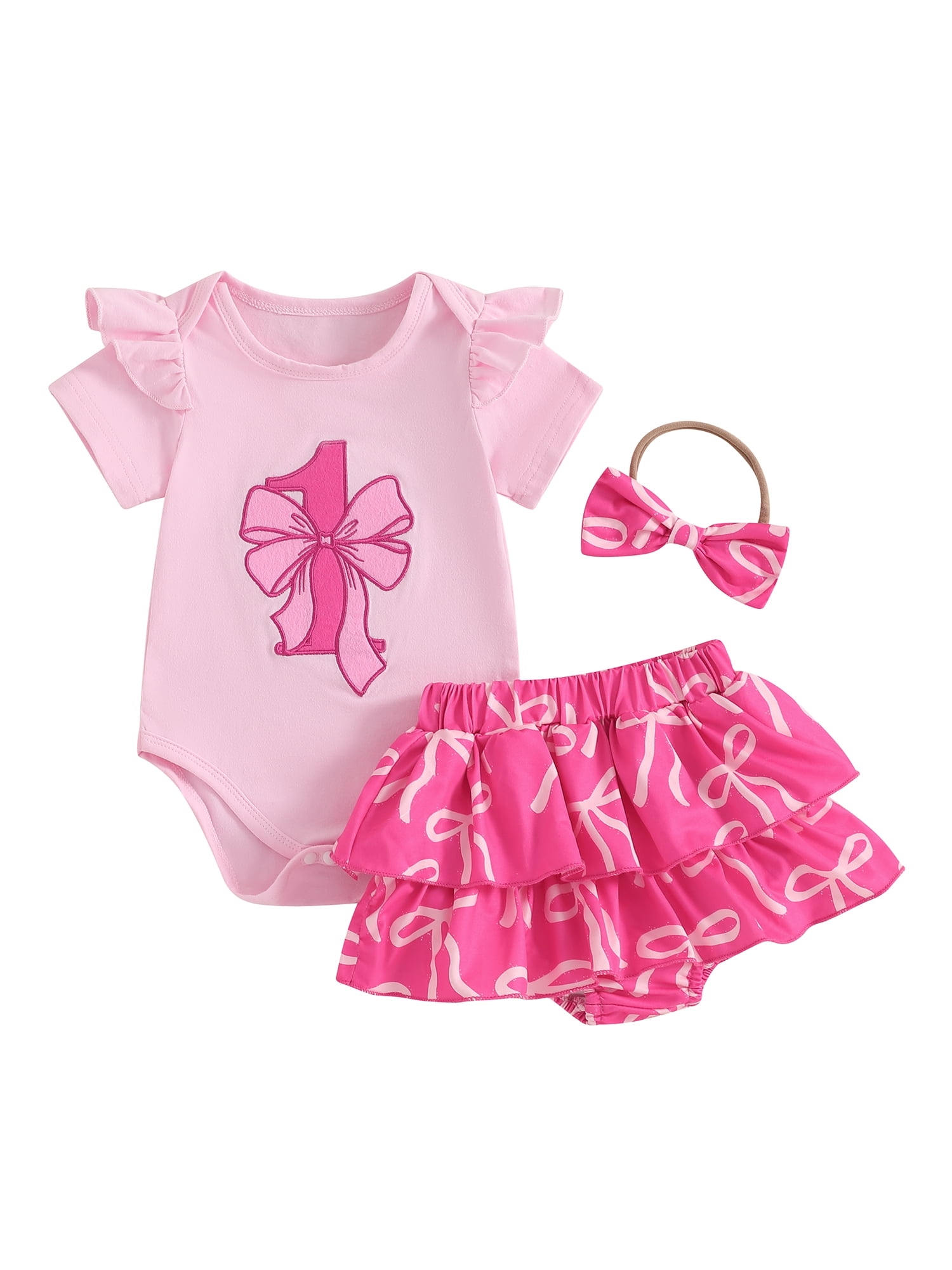 Bangyeer Baby Girl 1st Birthday Outfit Bow Ruffle Short Sleeve Romper ...