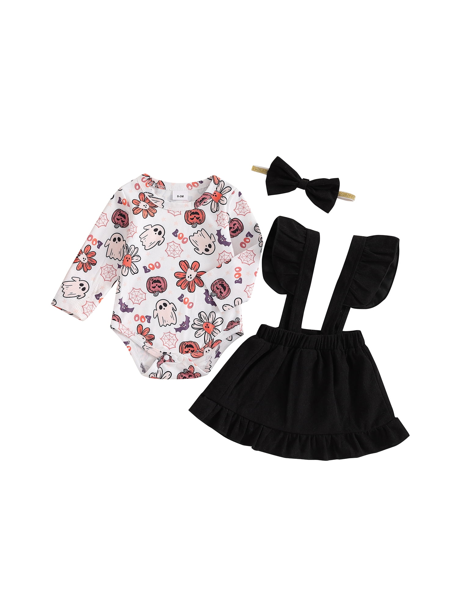 Bangyeer Baby Girl Halloween Outfit Ghost Pumpkin Print Long Sleeve Romper with Suspender Skirt ...