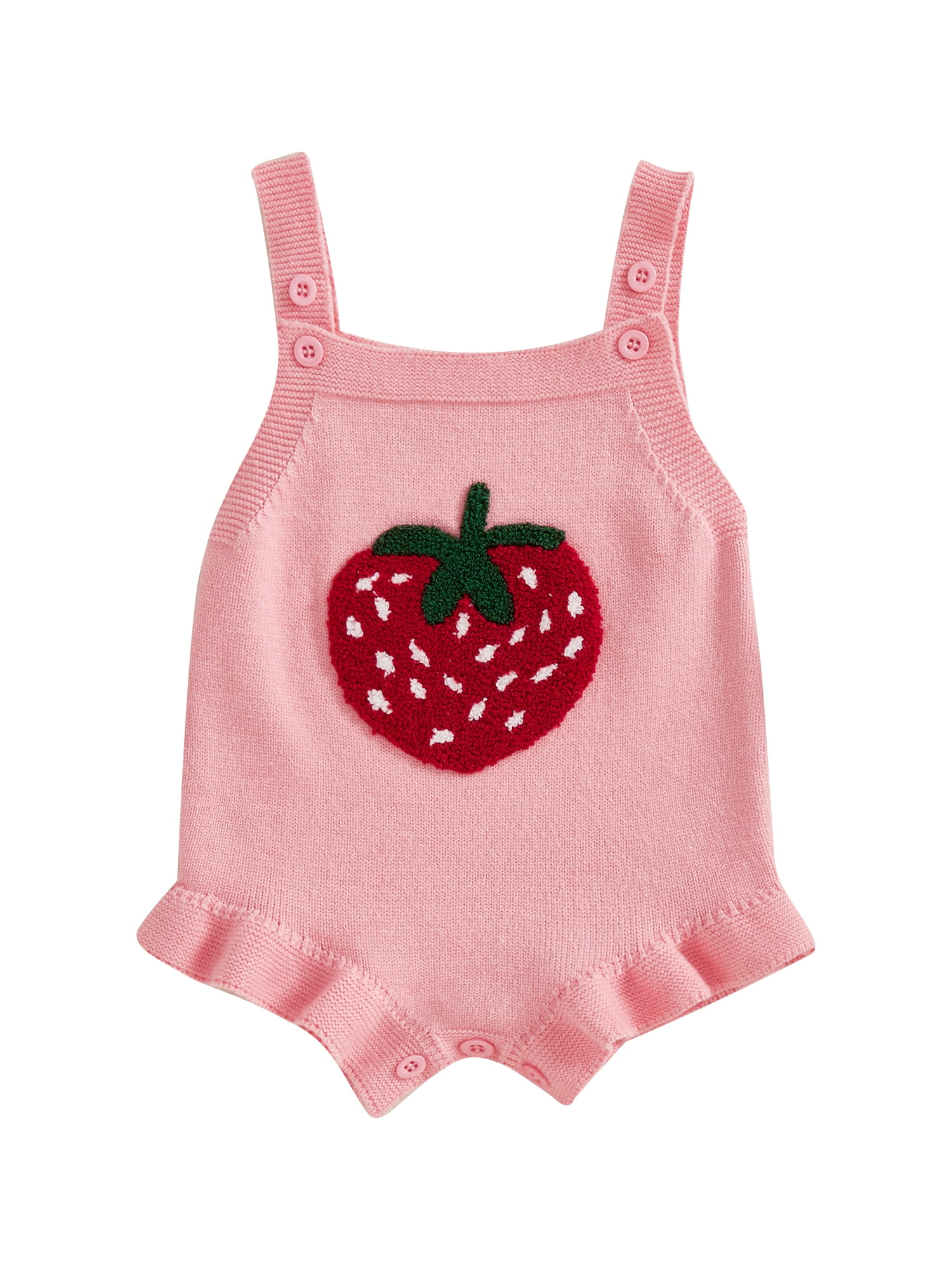 Bangyeer Baby Girl Kint Romper Fall Sleeveless Ruffle Trim Strawberry ...