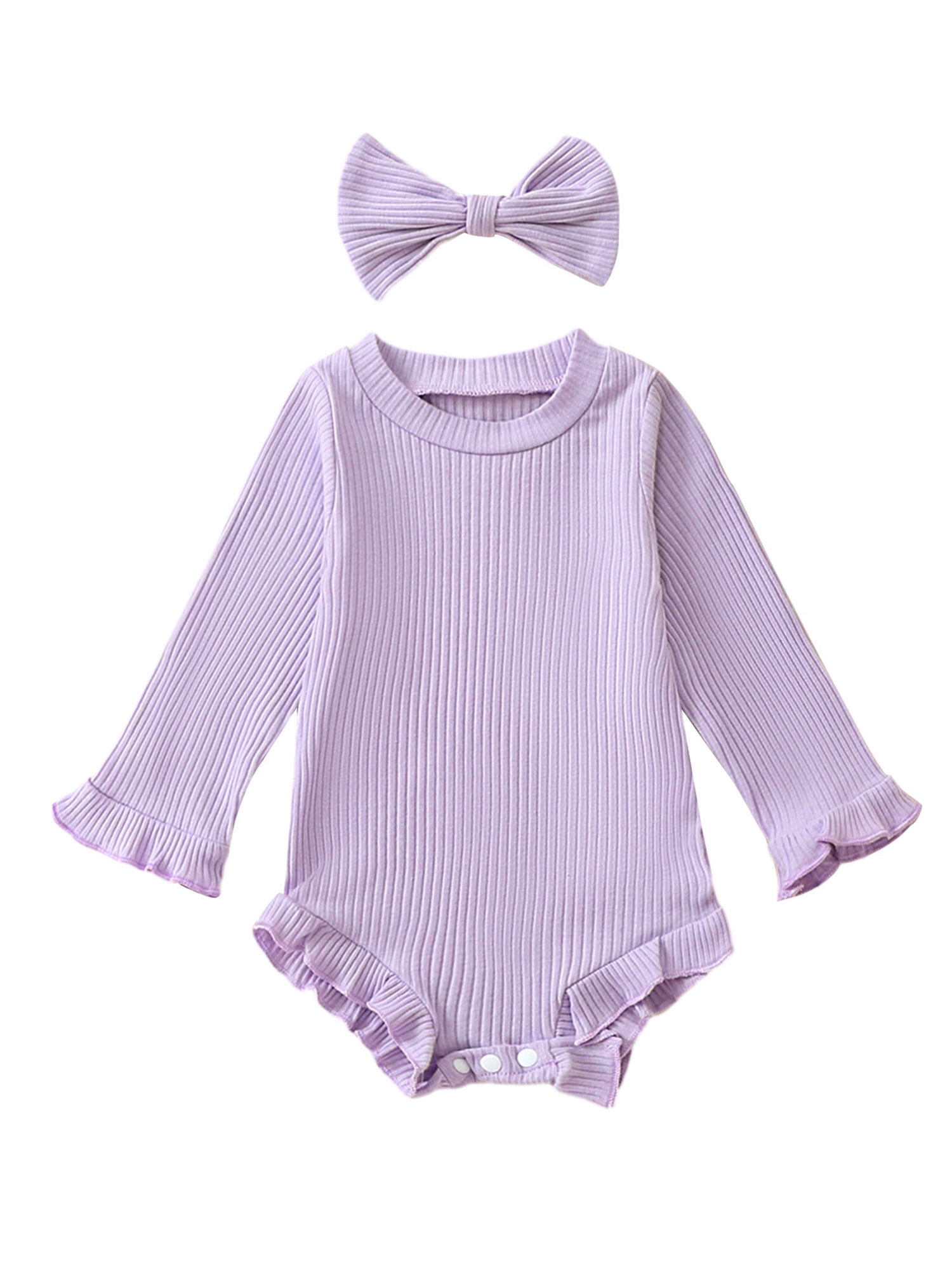 Bangyeer Baby Girl Long Sleeve Romper Outfits Cute Clothes Rib Knit ...