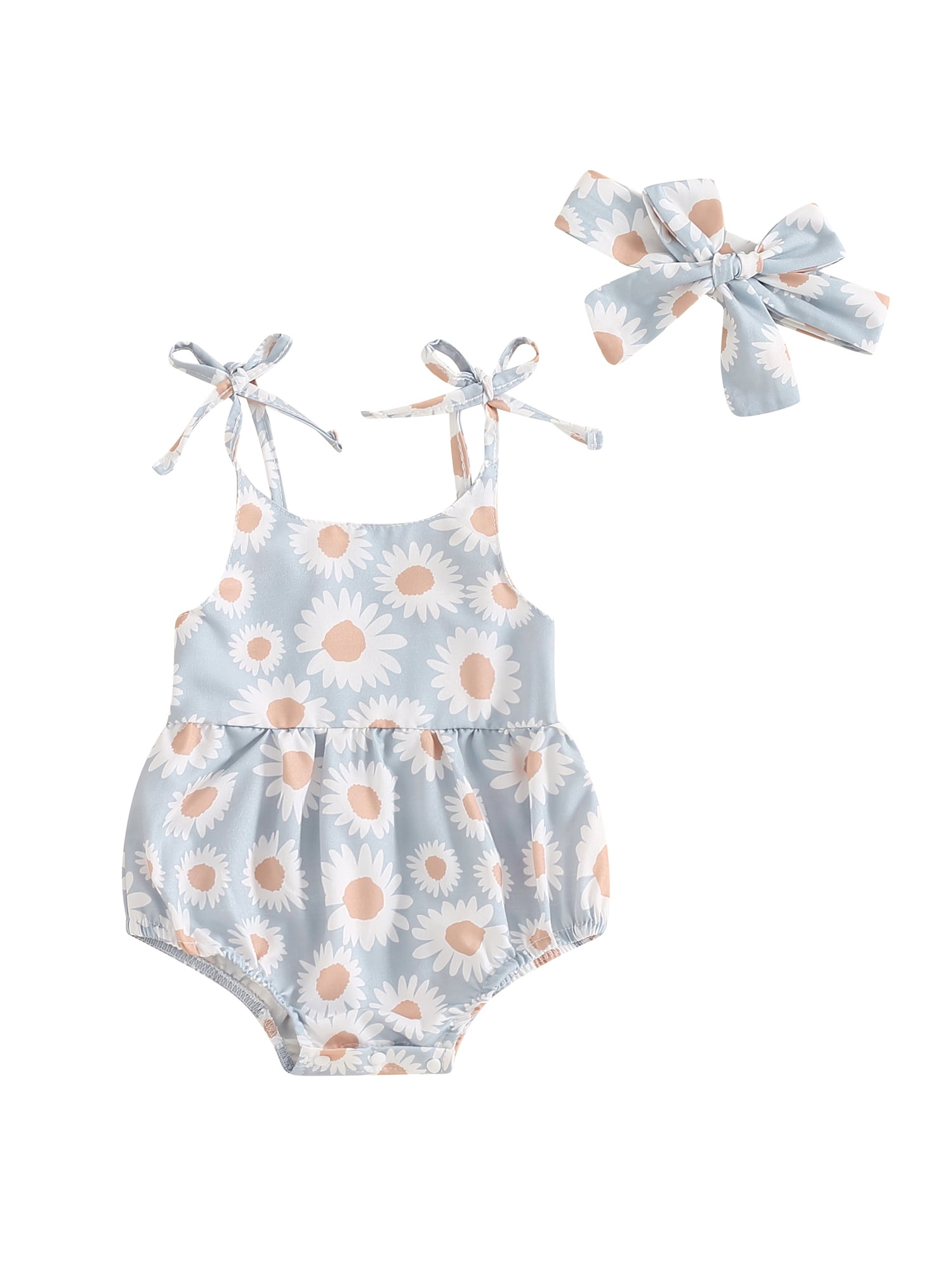 Bangyeer Baby Girls Rompers Floral Print Tie-Up Shoulder Strap ...