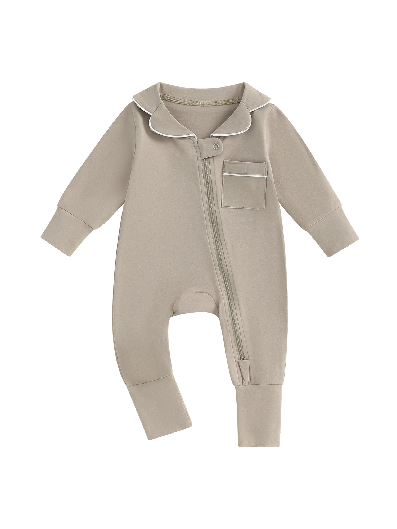 Bangyeer Baby Sleeping Romper Solid Lapel Neck Long Sleeves Zipper ...