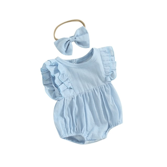 Bangyeer Infant Baby Girls Ruffled Sleeveless Rompers Bubble Bodysuit One Piece Headband Outfit ...