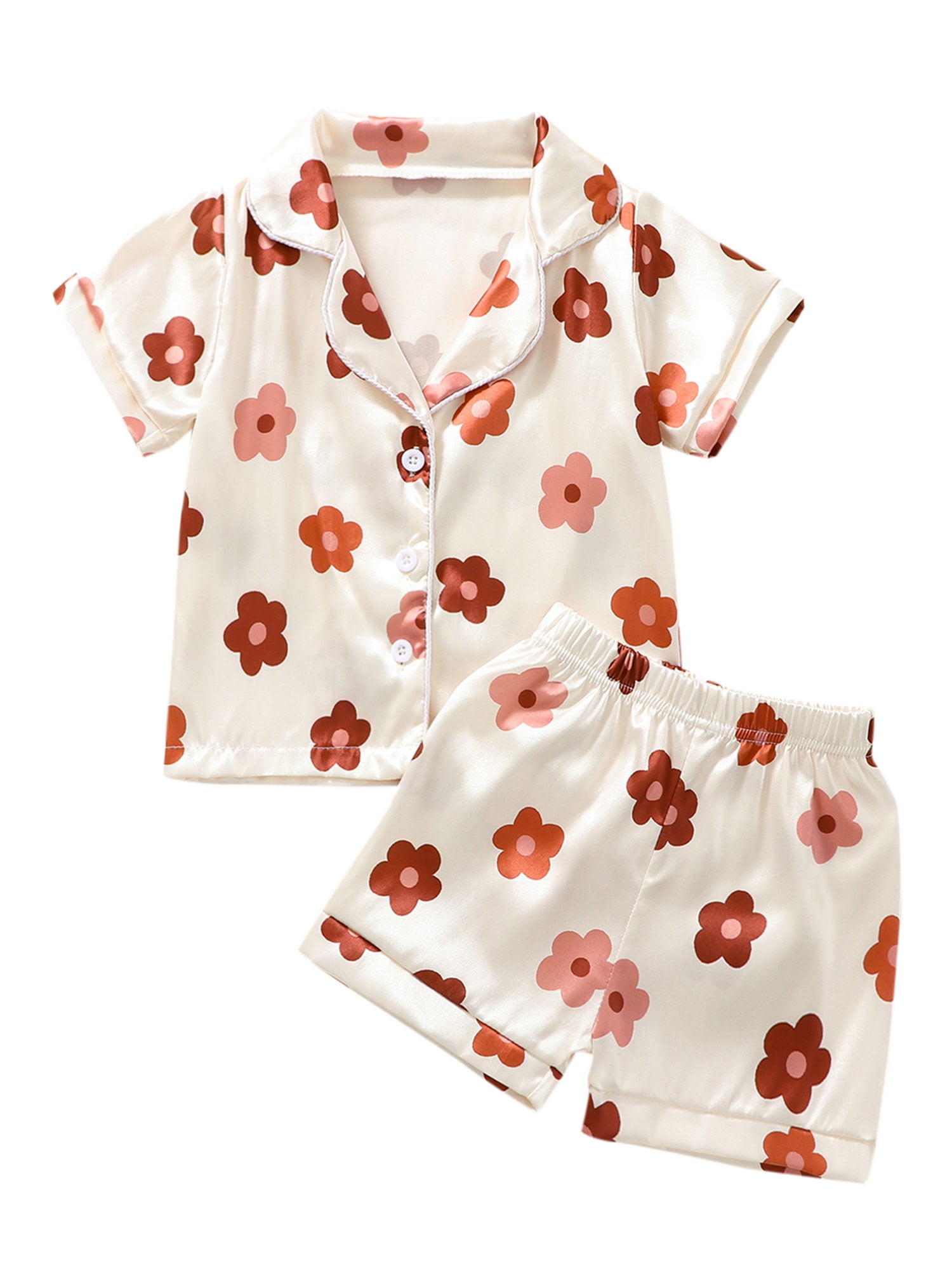 Bangyeer Kids Girls Pajamas Flower Print Short Sleeve Shirt Tops Shorts ...