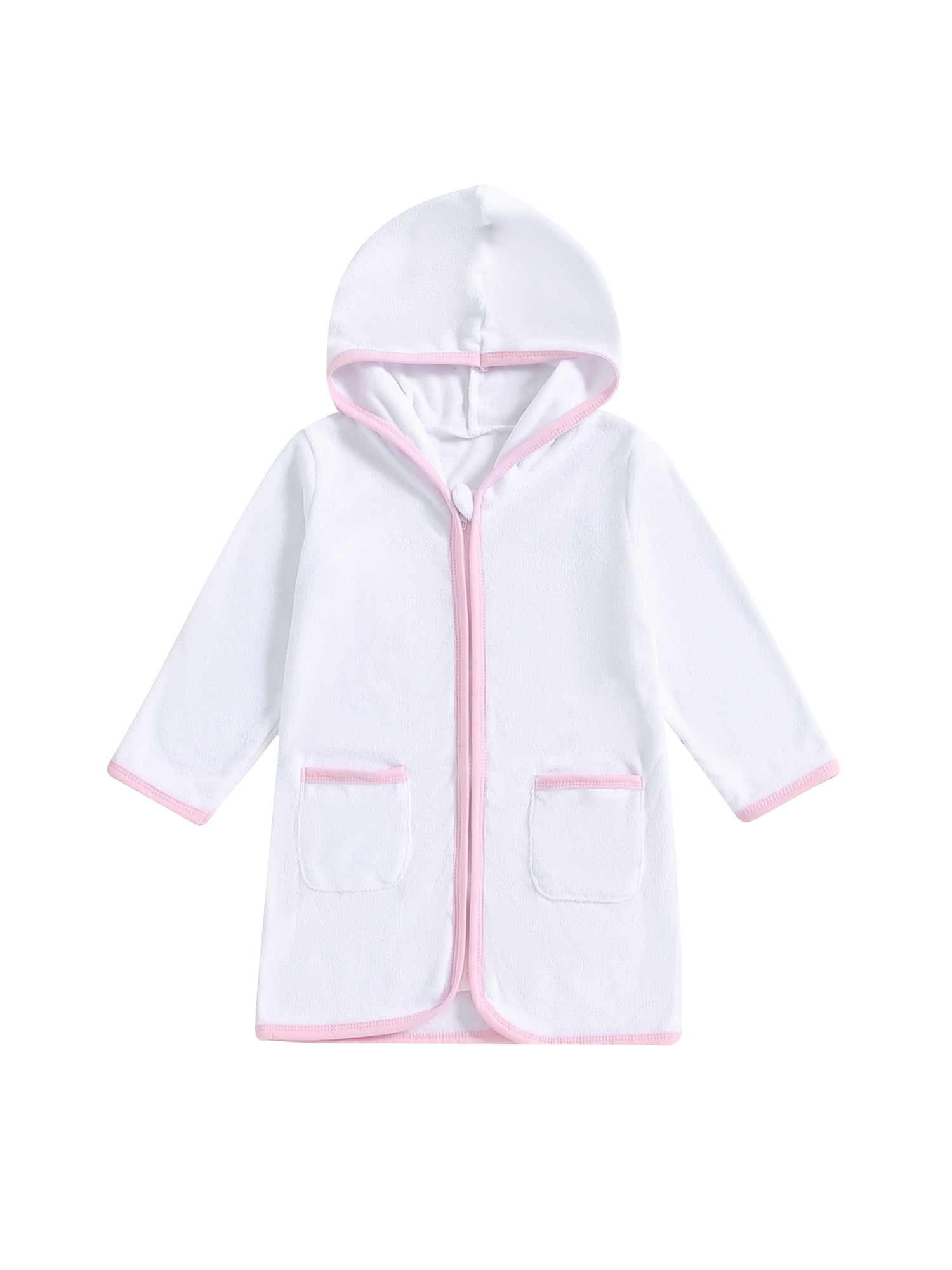 Bangyeer Little Girls Swim Cover Up Bathrobe Zip Up Long Sleeve Hooded ...
