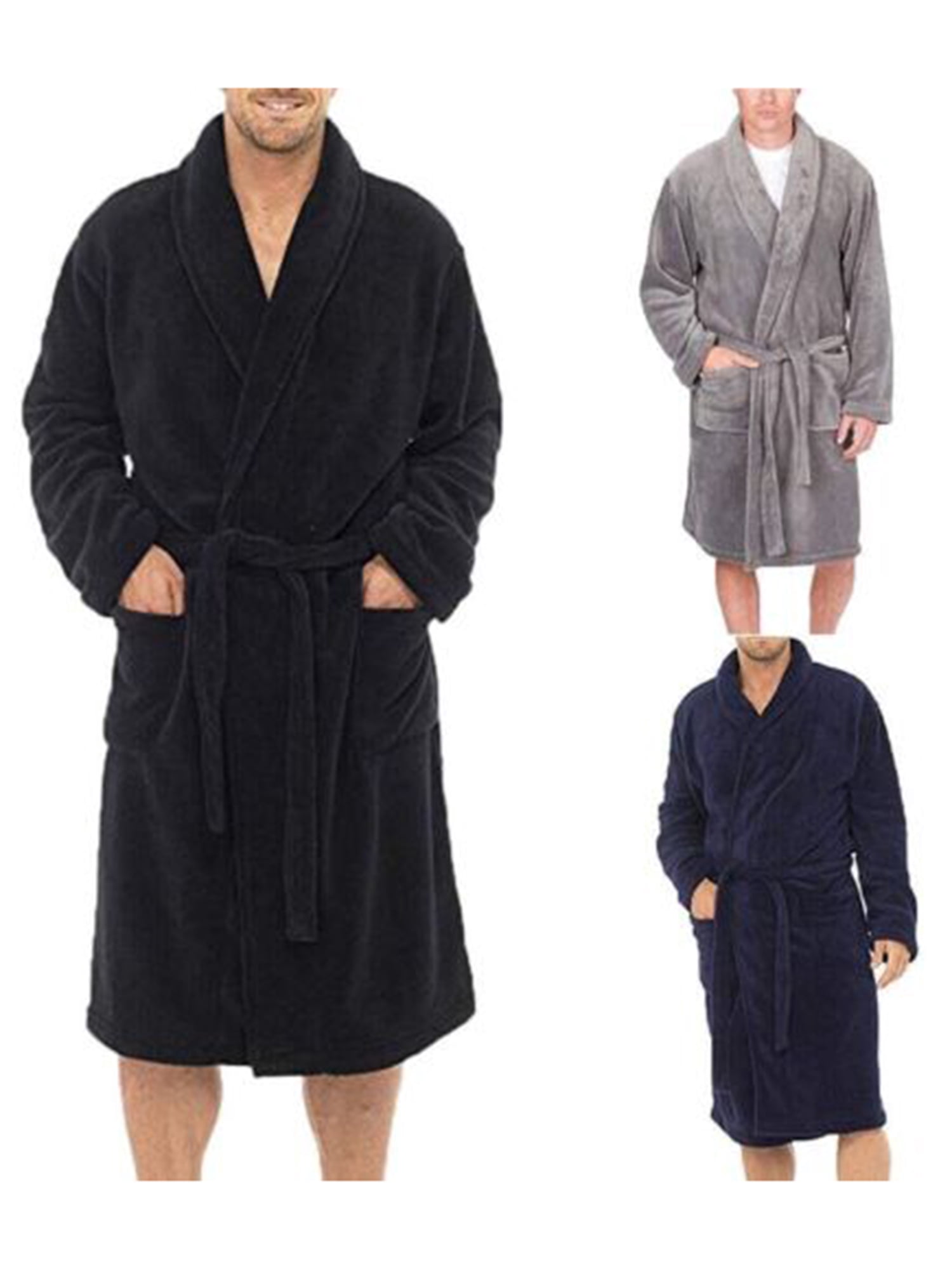 Bangyeer Men's Velvet Long Sleeve Long Gown Bathrobe Robe Winter Home ...