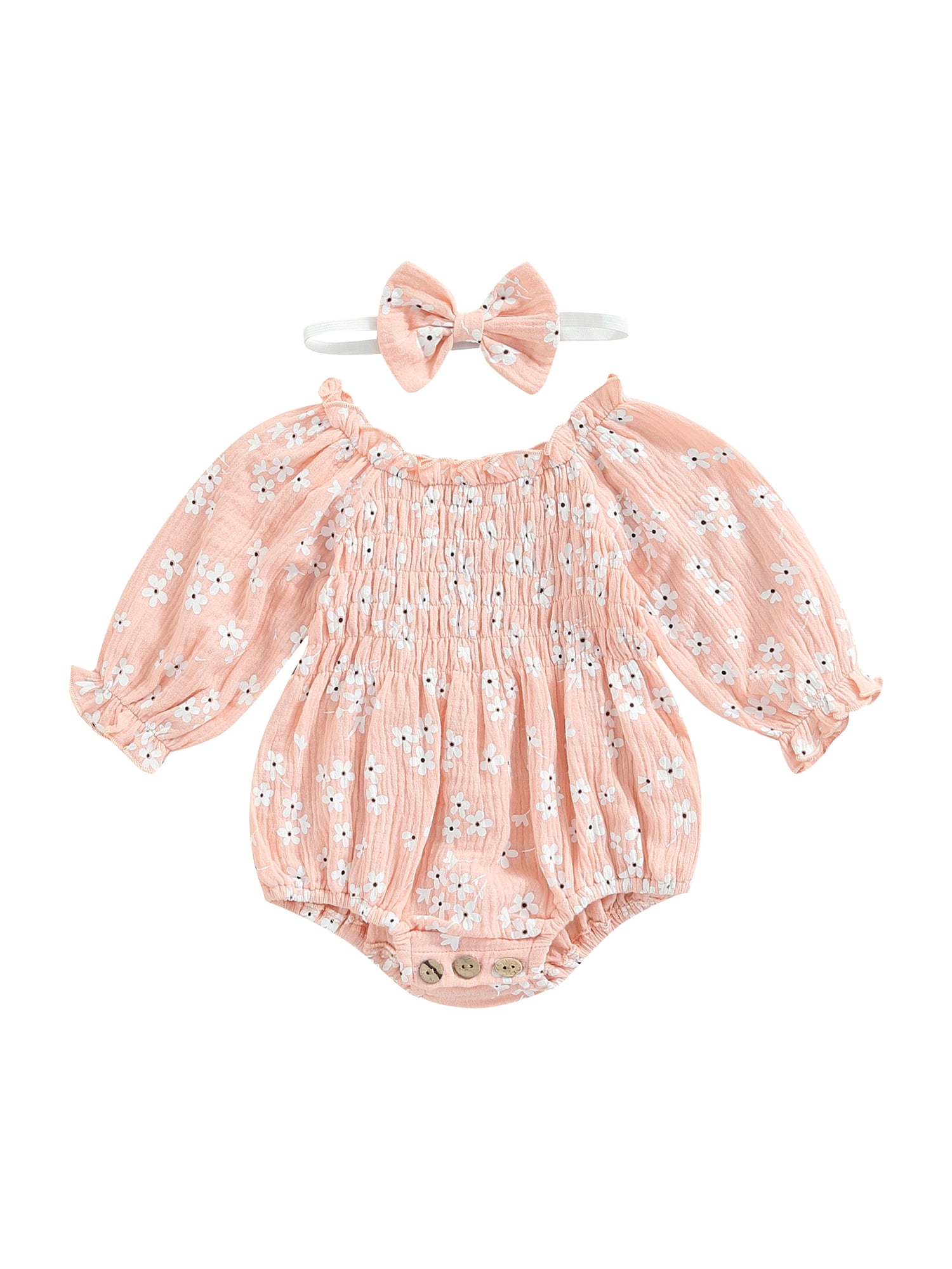 Bangyeer Newborn Baby Girl Outfit Floral Romper Long Sleeve Ruched ...