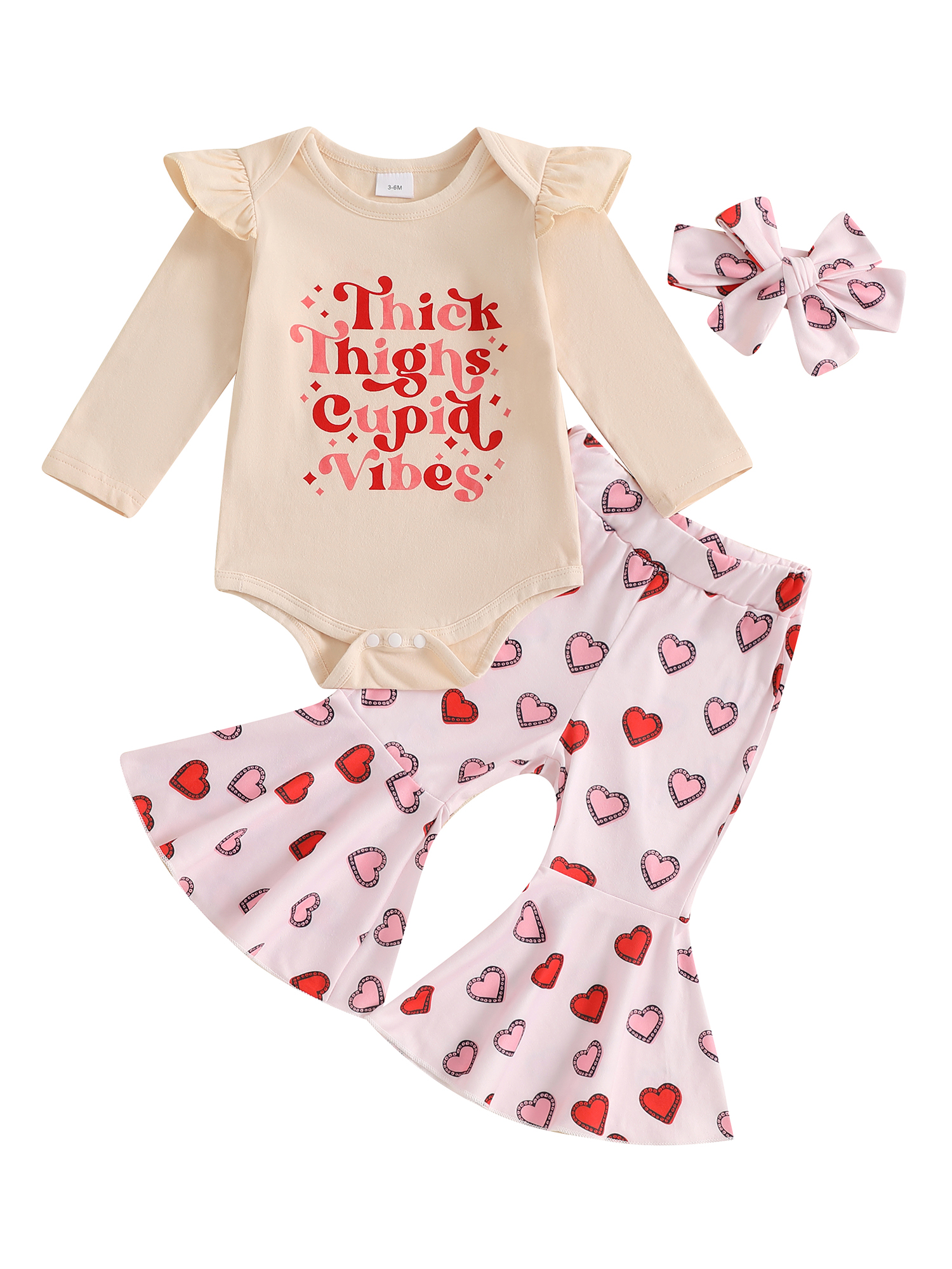 Bangyeer Newborn Baby Girl Valentine's Day Bell Bottom Outfit Ruffle Romper Flare Pants Headband ...