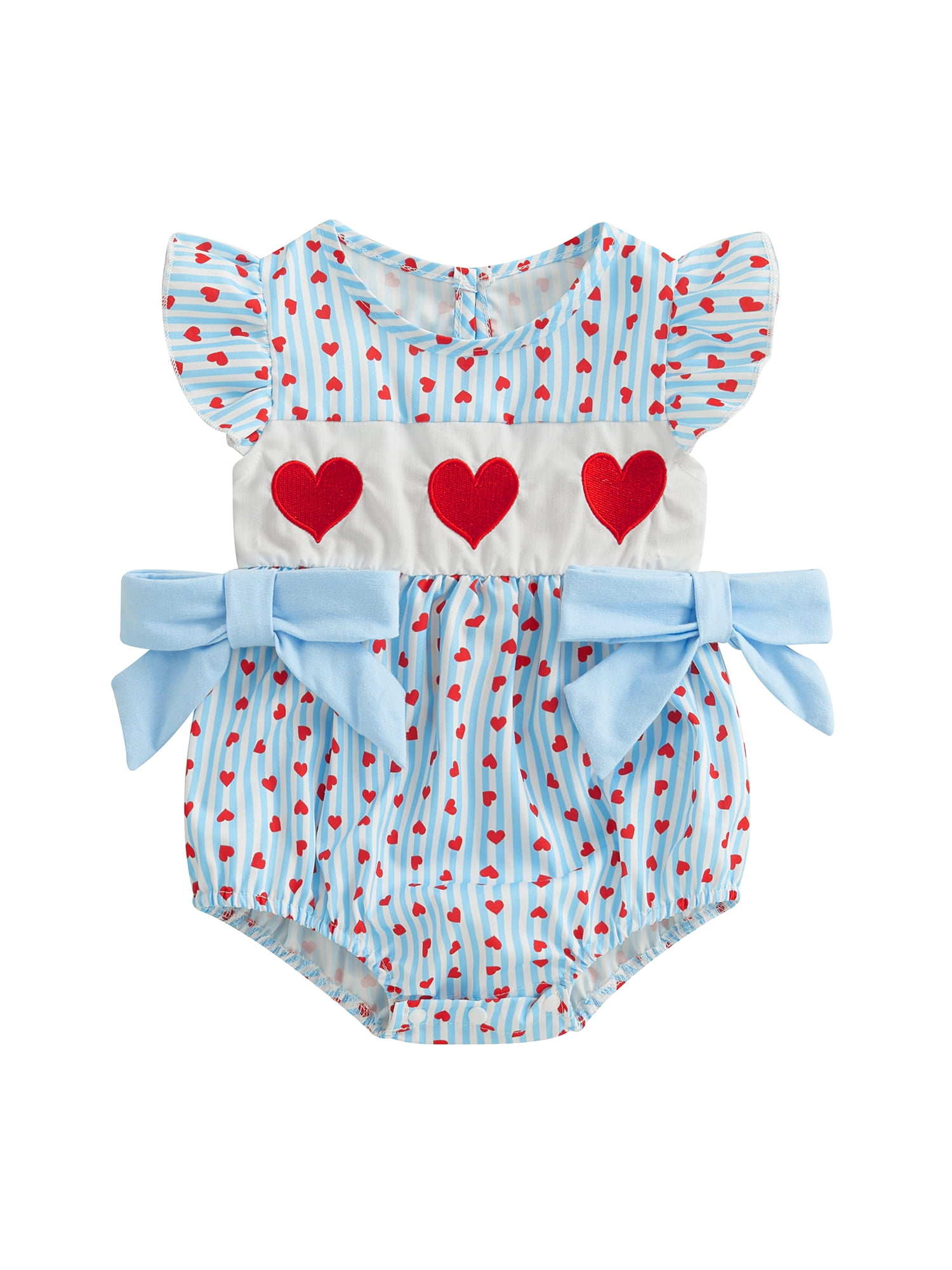 Bangyeer Newborn Baby Girl Valentines Day Outfit Heart Plaid Bubble Romper Bowknot Ruffle ...