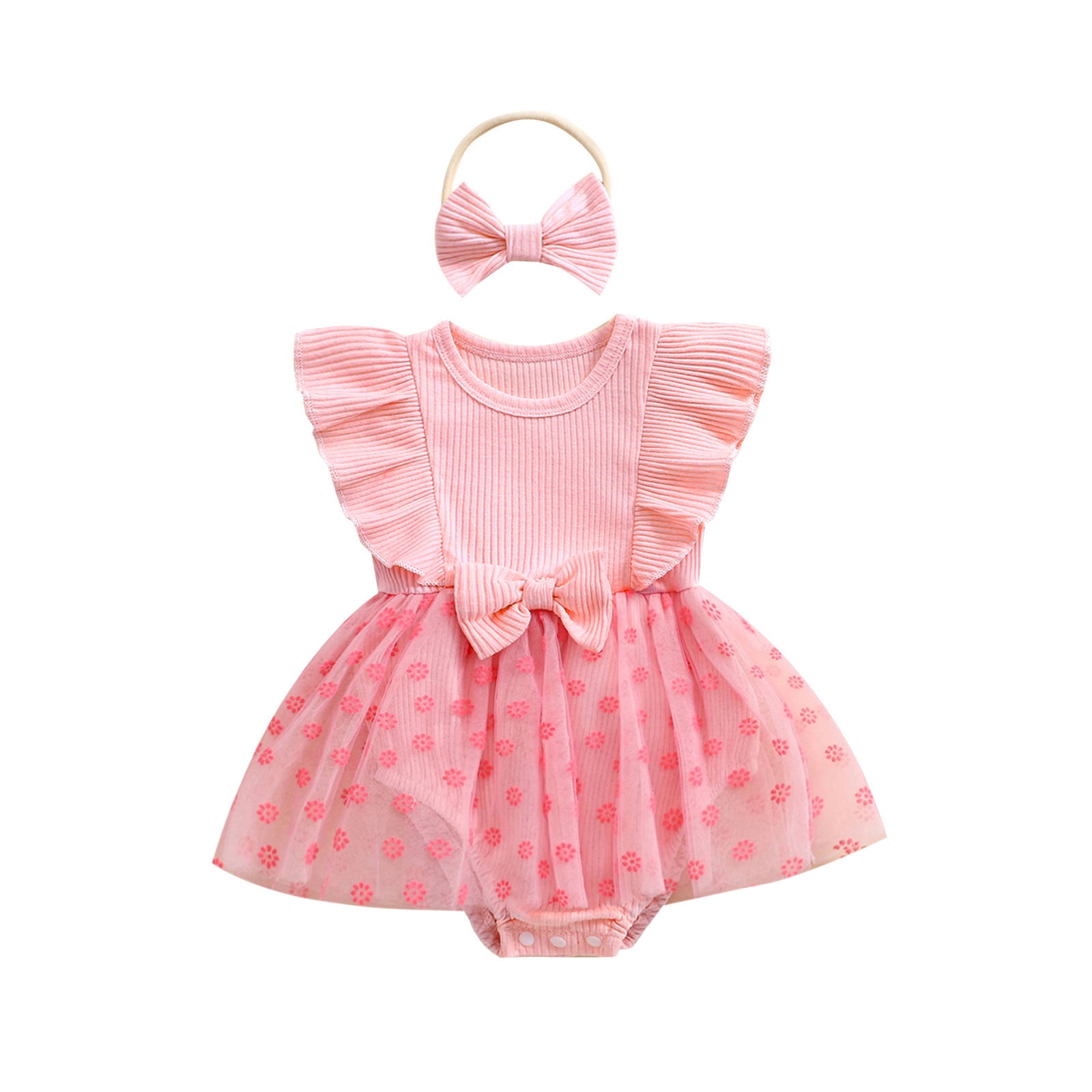 Bangyeer Newborn Baby Girls Rompers Dres Floral Print Mesh Skirt Hem Infant Bodysuits Jumpsuits ...